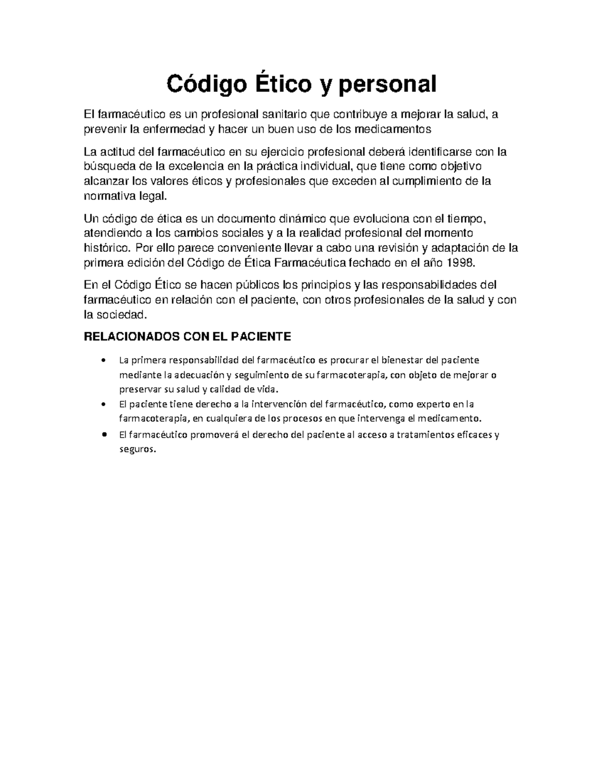 Código etico y personal - Código Ético y personal El farmacéutico es un ...