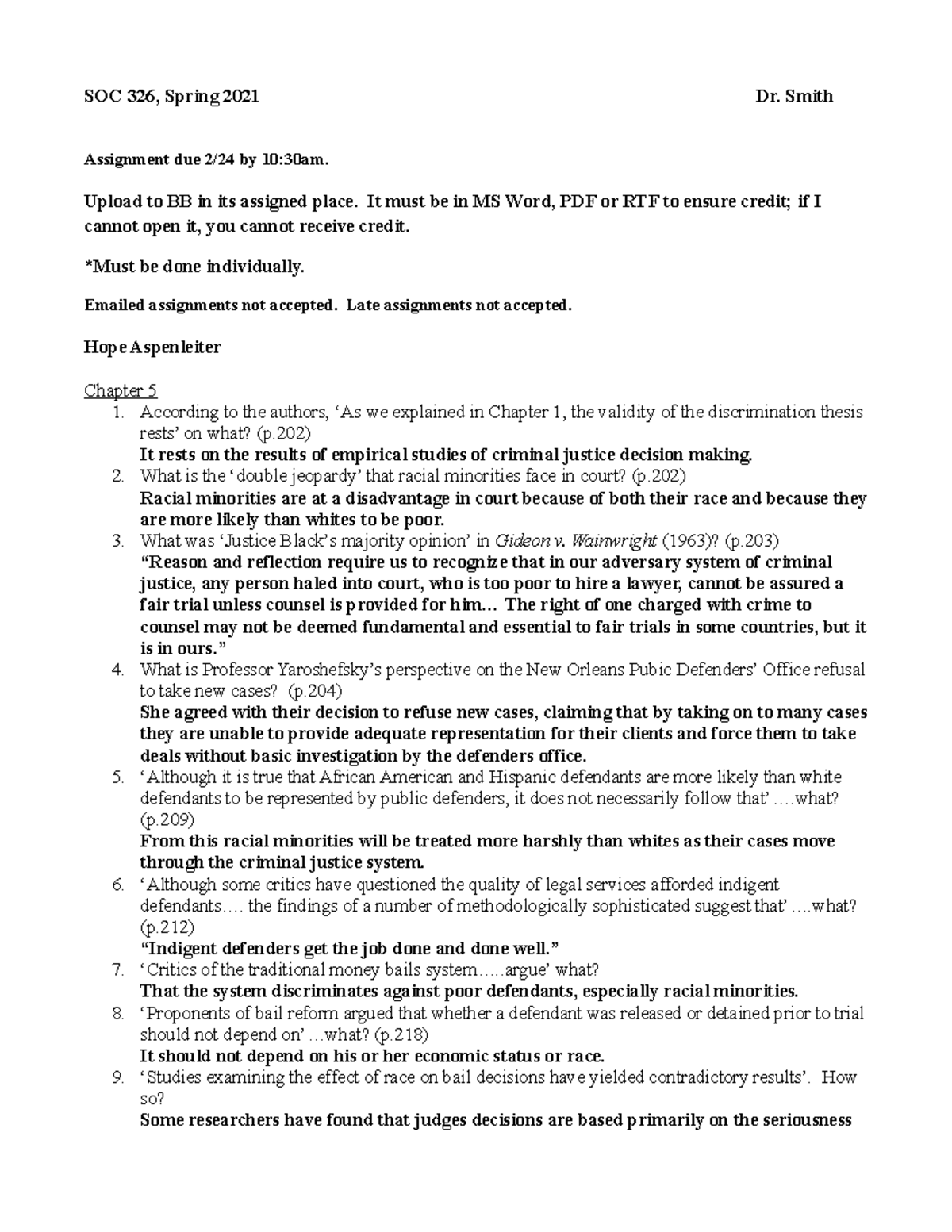 Color of Justice, Chapter 5 - SOC 326, Spring 2021 Dr. Smith Assignment ...