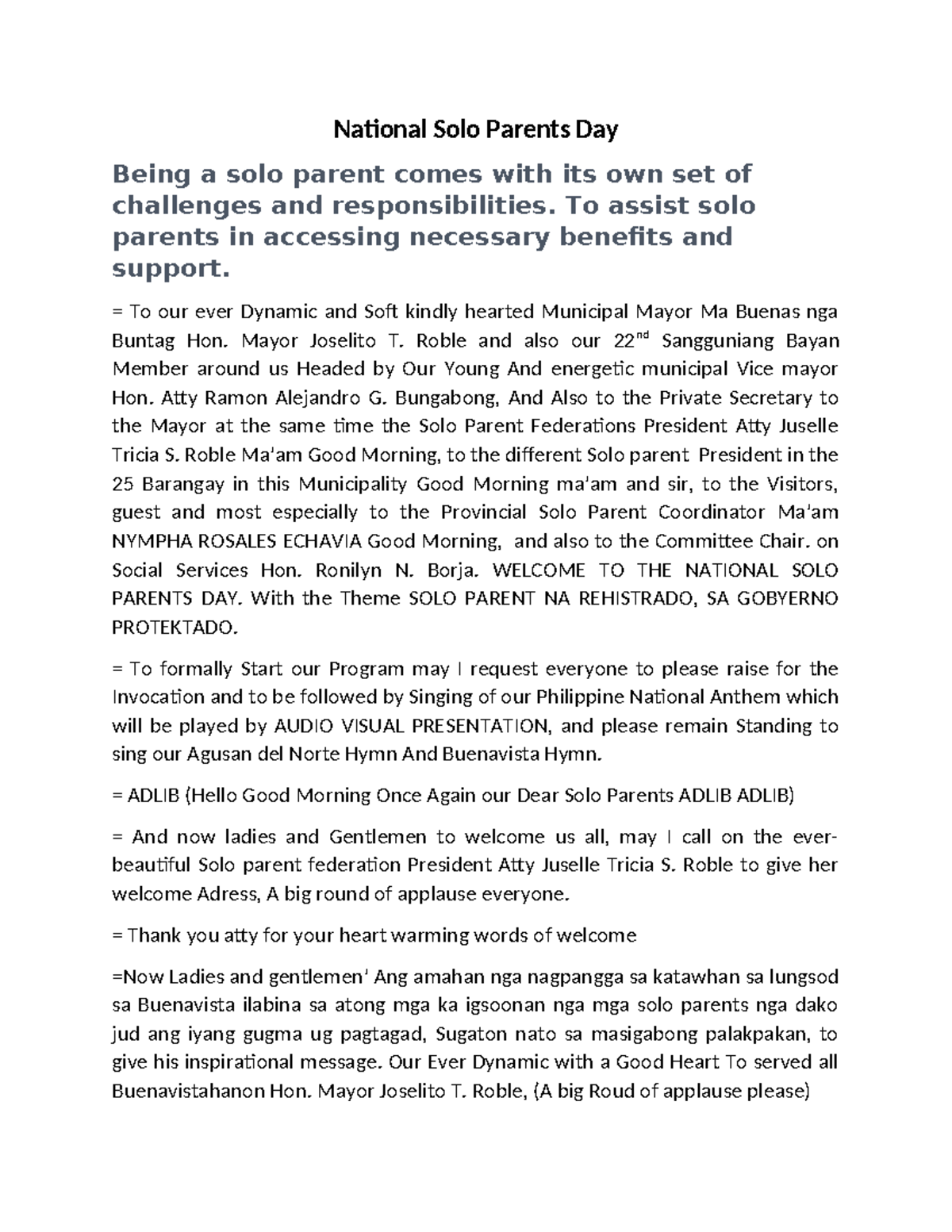 Script FOR SOLO Parent - Happy - National Solo Parents Day Being a solo ...