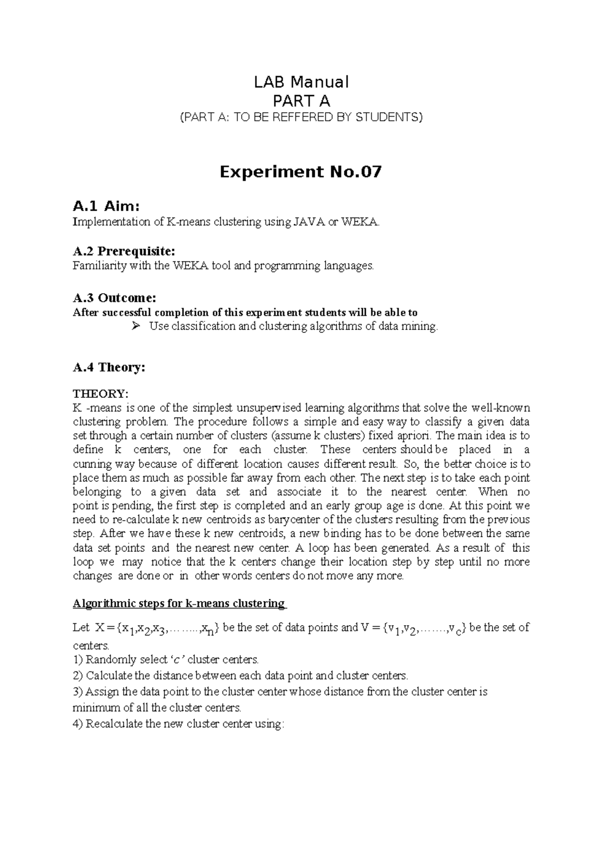 Expt 07 - Experiemt 7 - LAB Manual PART A (PART A: TO BE REFFERED BY ...