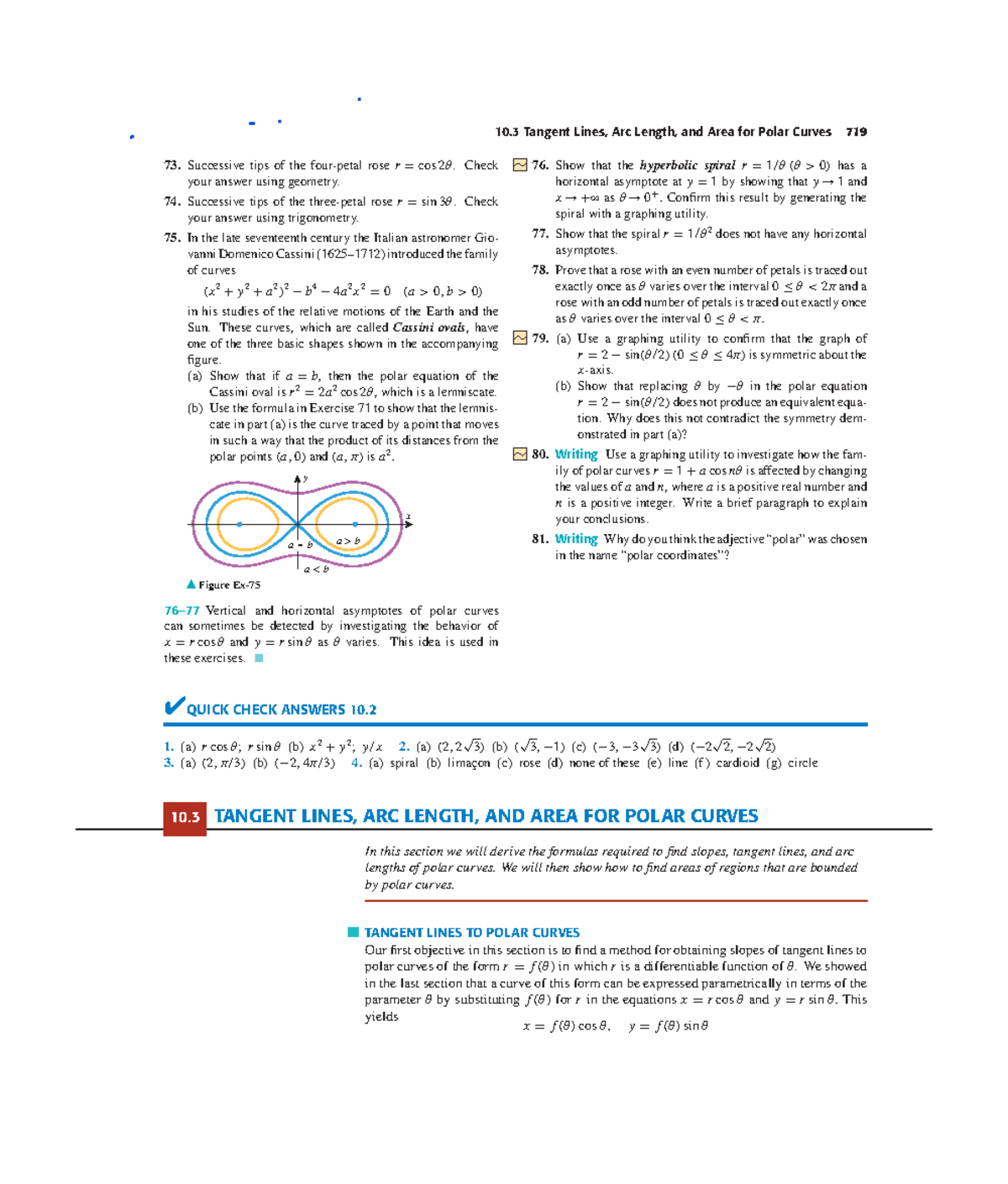Math work ch10-3 - math work - 10 Tangent Lines, Arc Length, and Area for Polar Curves 719 73 ...