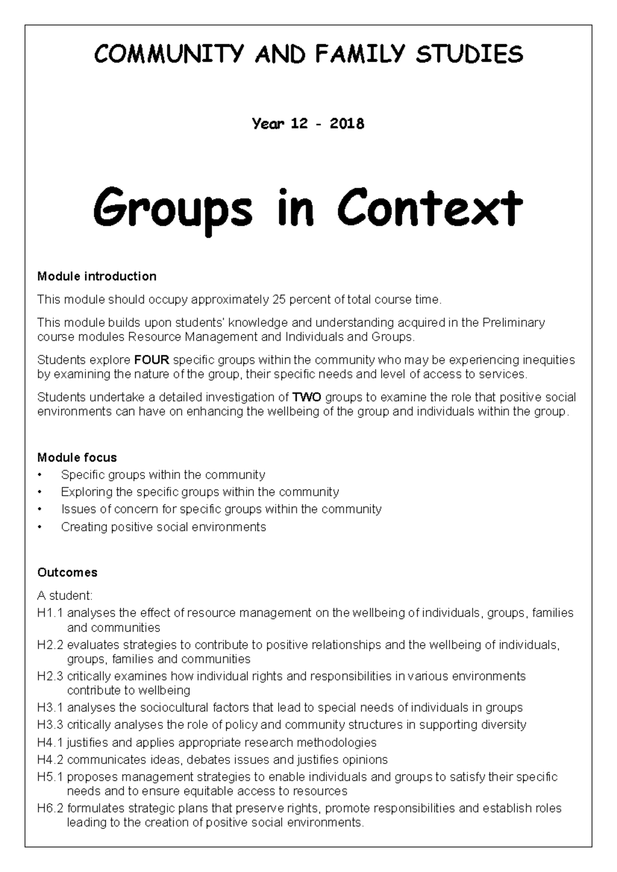 Groups IN Context - UNIT Notes - COMMUNITY AND FAMILY STUDIES Year 12 ...