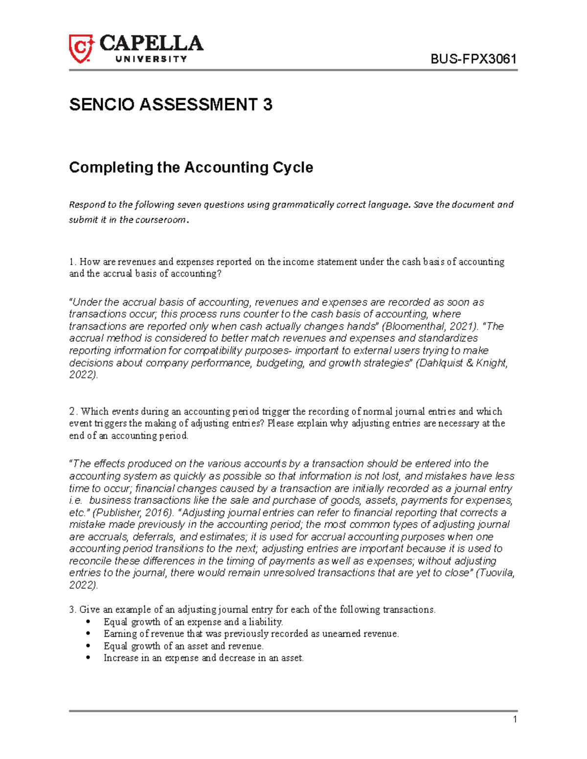 Sencio assessment 3 accounting - SENCIO ASSESSMENT 3 Completing the ...