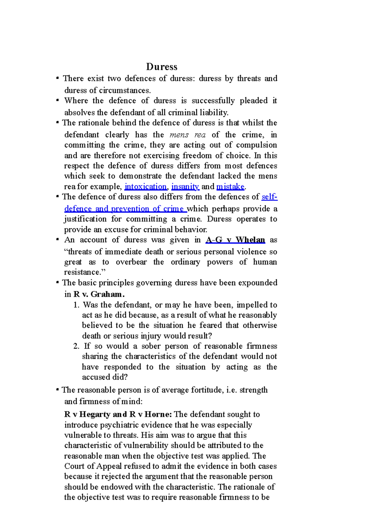 Duress - Duress There exist two defences of duress: duress by threats ...