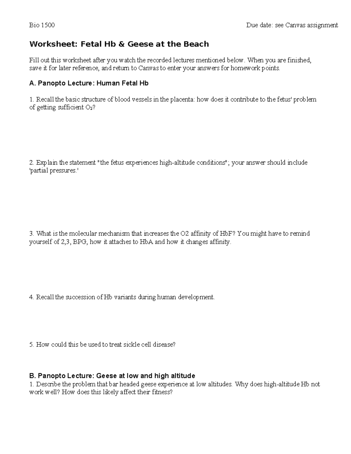 #18 fetal Hb Andean Geese - blank - Bio 1500 Due date: see Canvas ...