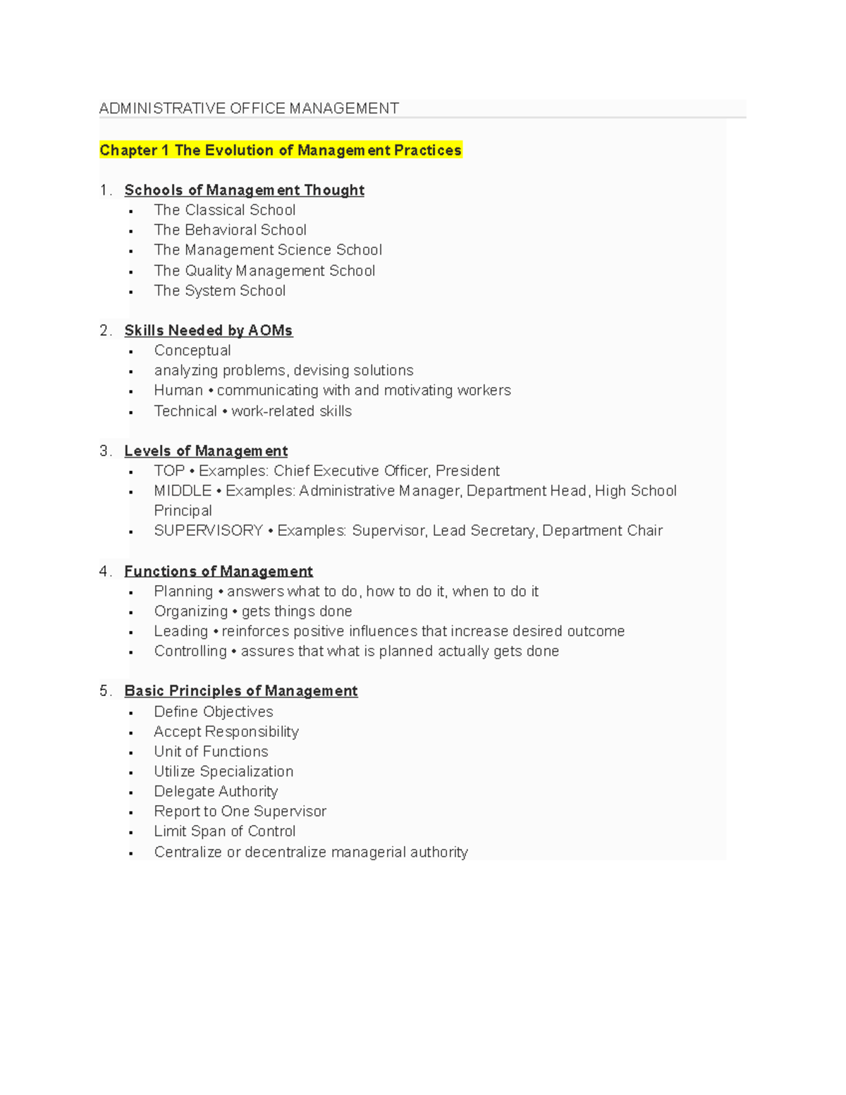 Chapter Guideline - ADMINISTRATIVE OFFICE MANAGEMENT Chapter 1 The ...