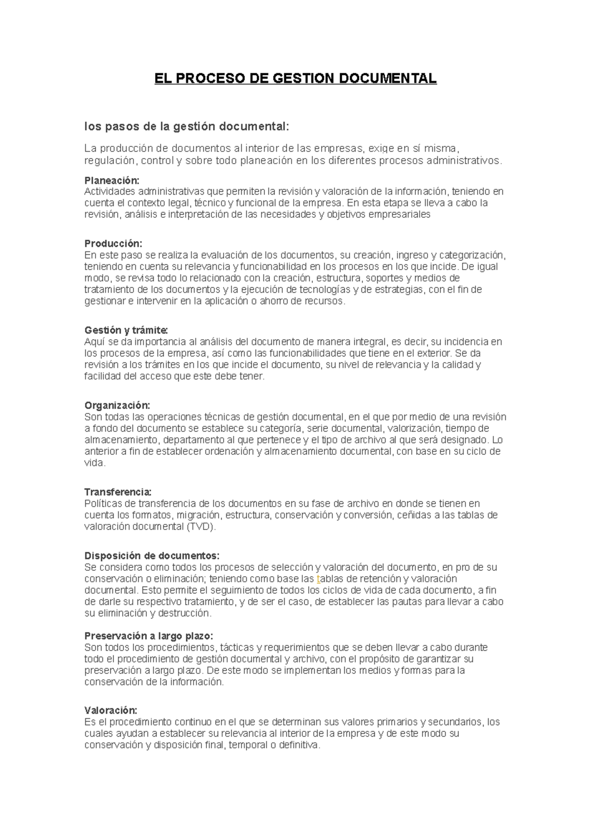 EL Proceso DE Gestion Documental - EL PROCESO DE GESTION DOCUMENTAL los pasos de la gestión ...