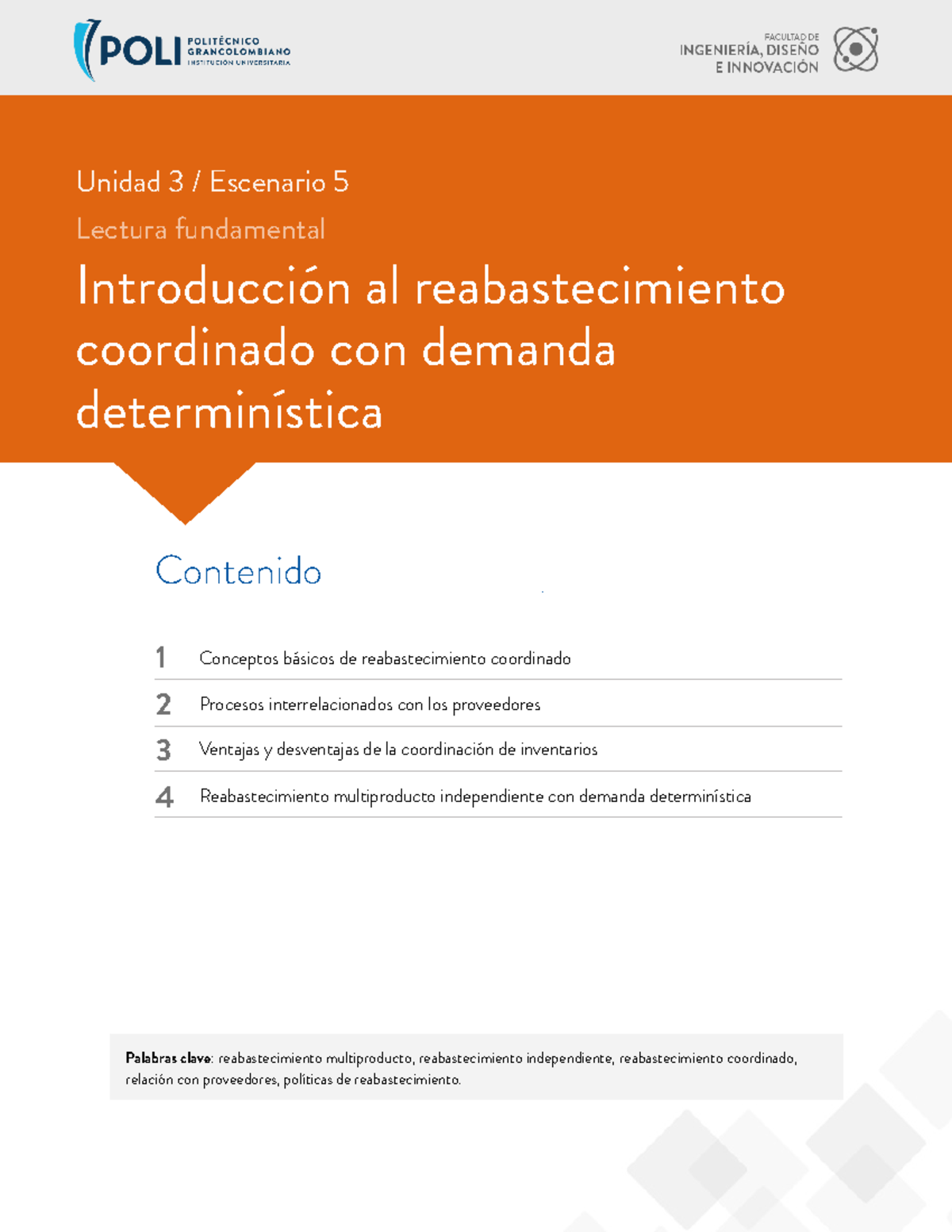 1. Lectura escenario 5 (Observaciones) - Palabras clave: reabastecimiento multiproducto, - Studocu