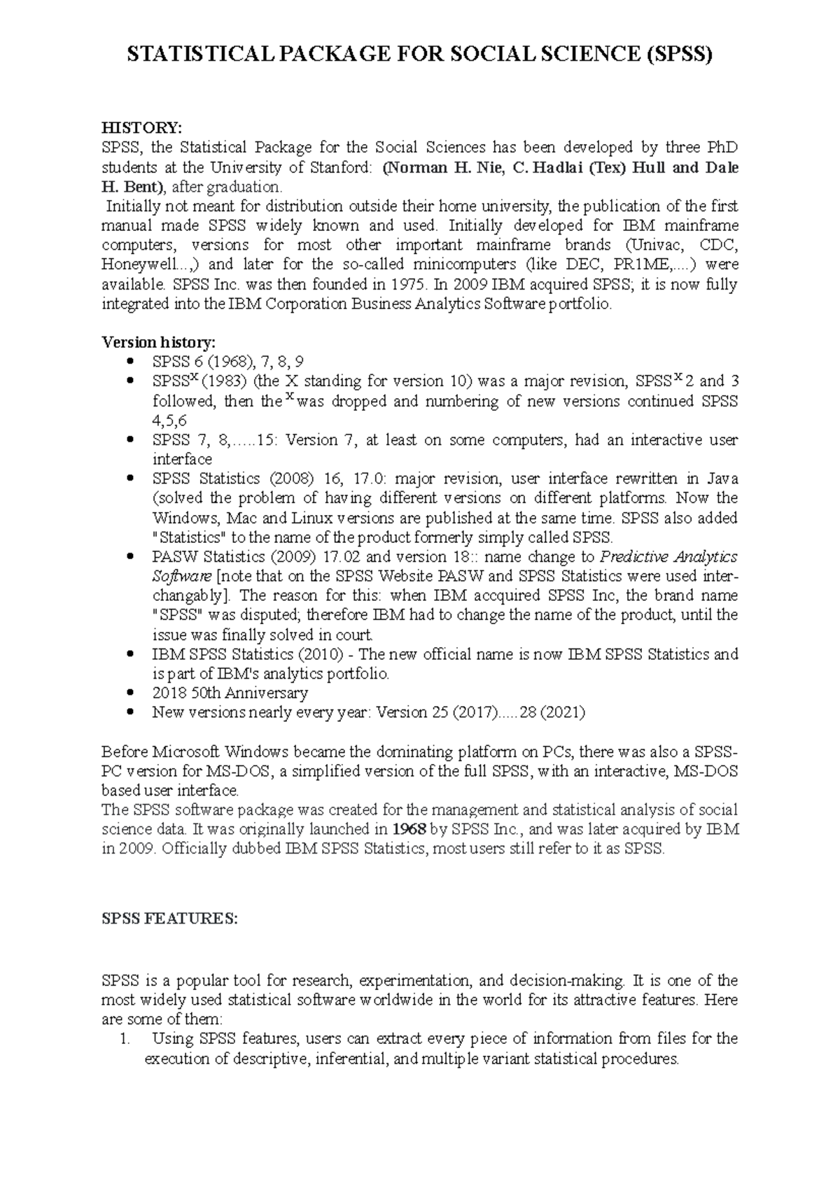 SPSS Theory - STATISTICAL PACKAGE FOR SOCIAL SCIENCE (SPSS) HISTORY ...