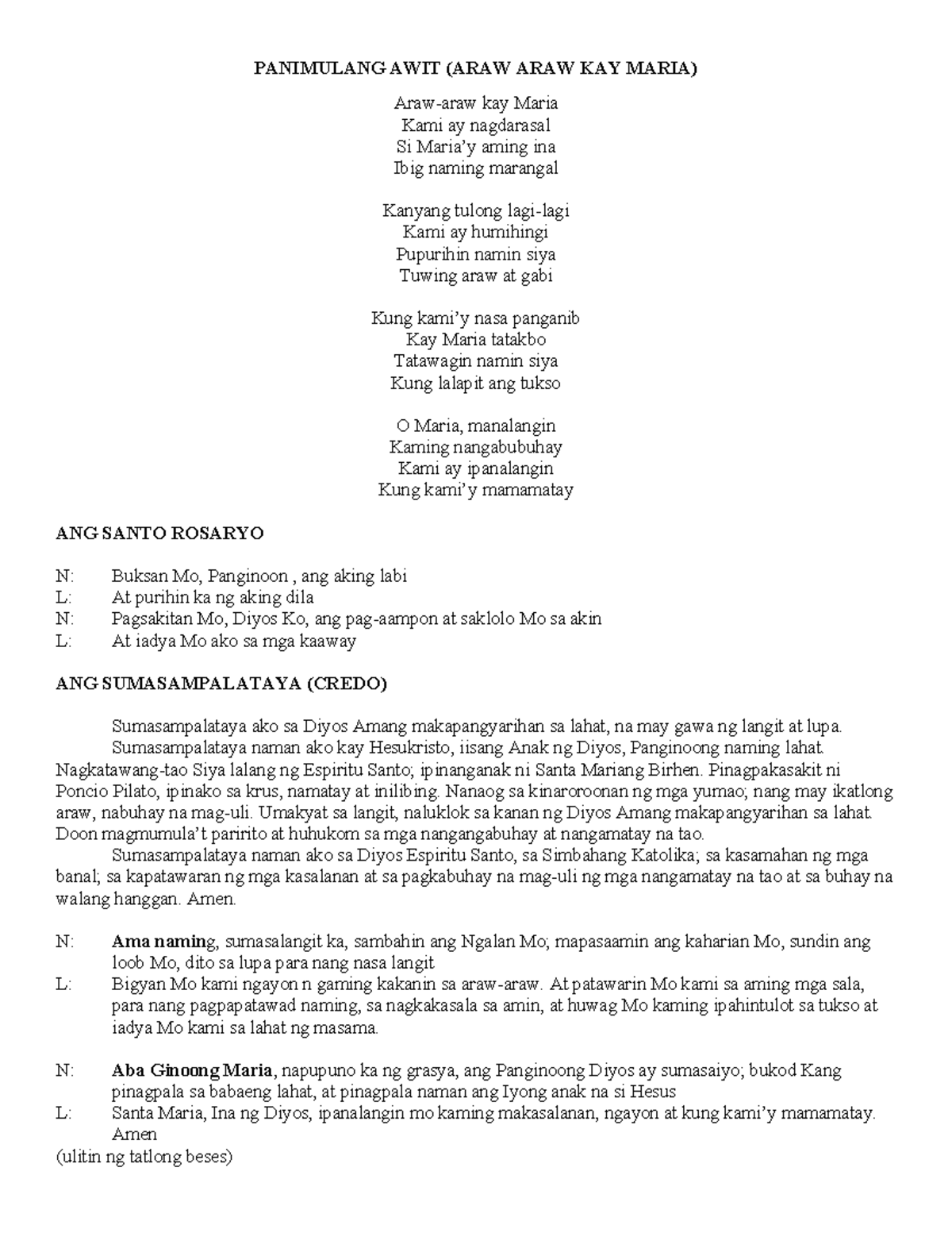 Dalit - PANIMULANG AWIT (ARAW ARAW KAY MARIA) Araw-araw kay Maria Kami ...