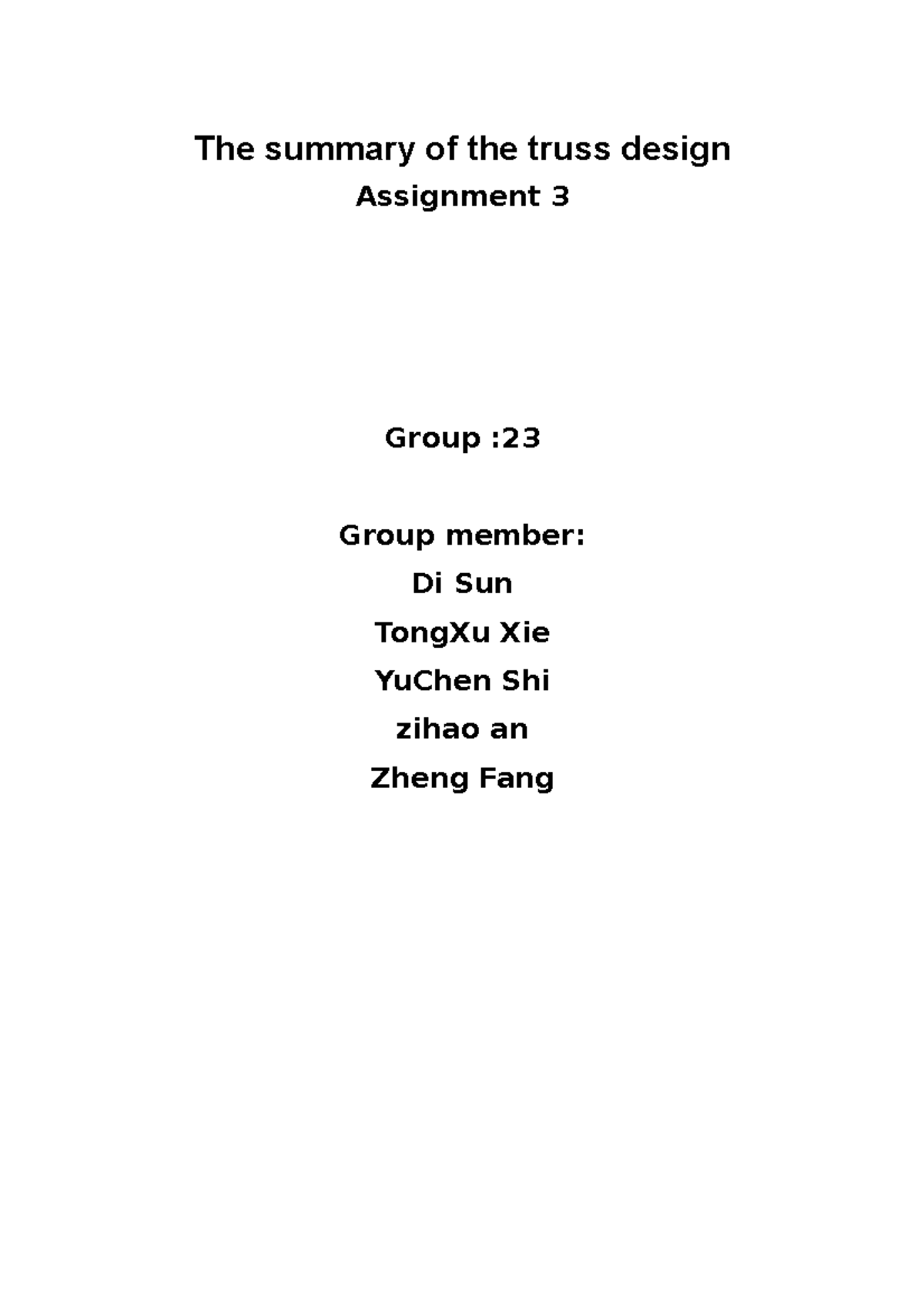 The summary of the truss design - The summary of the truss design ...