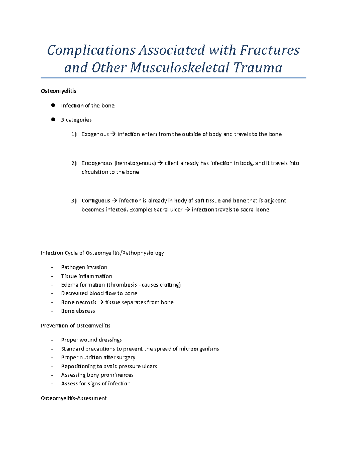 Unit 1 - Outline 4 - Musculoskeletal - Complications Associated with ...