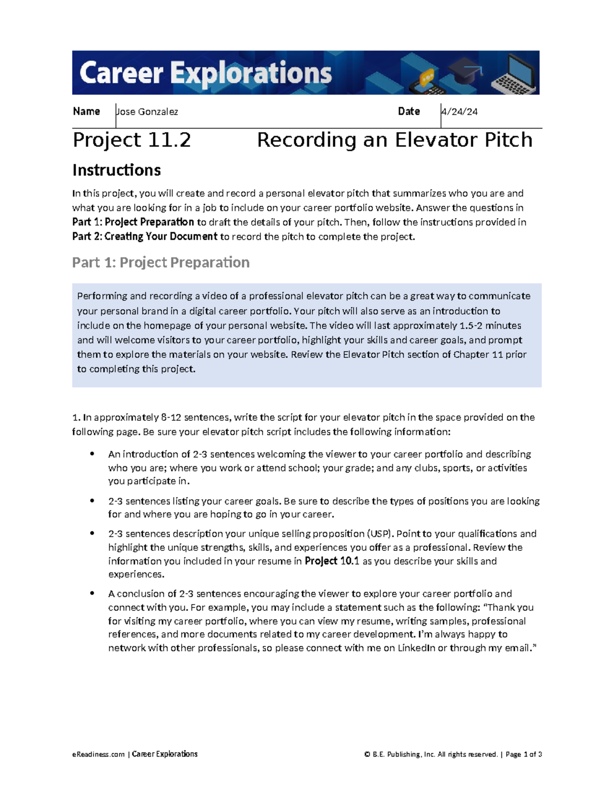 Gonzalez J Chapter 11 Project 11.2 - Name Jose Gonzalez Date 4/24/ Project 11 Recording an ...