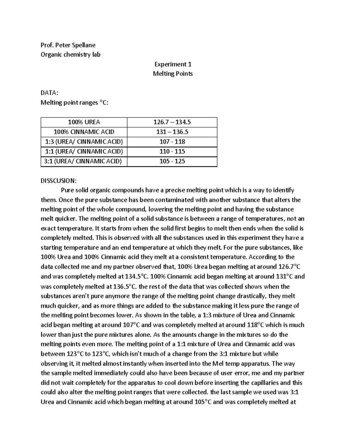 Organic chem lab report 1 melting points - Warning: TT: undefined ...