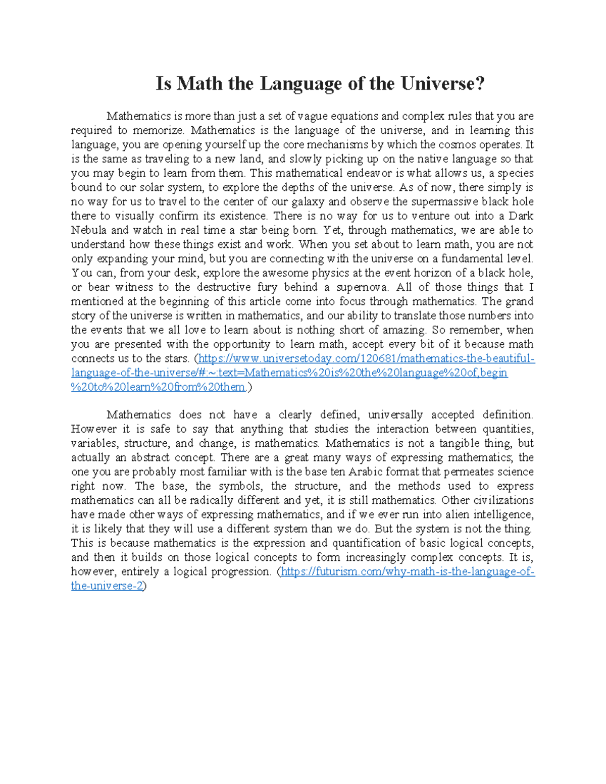 Math - None. - Is Math the Language of the Universe? Mathematics is ...