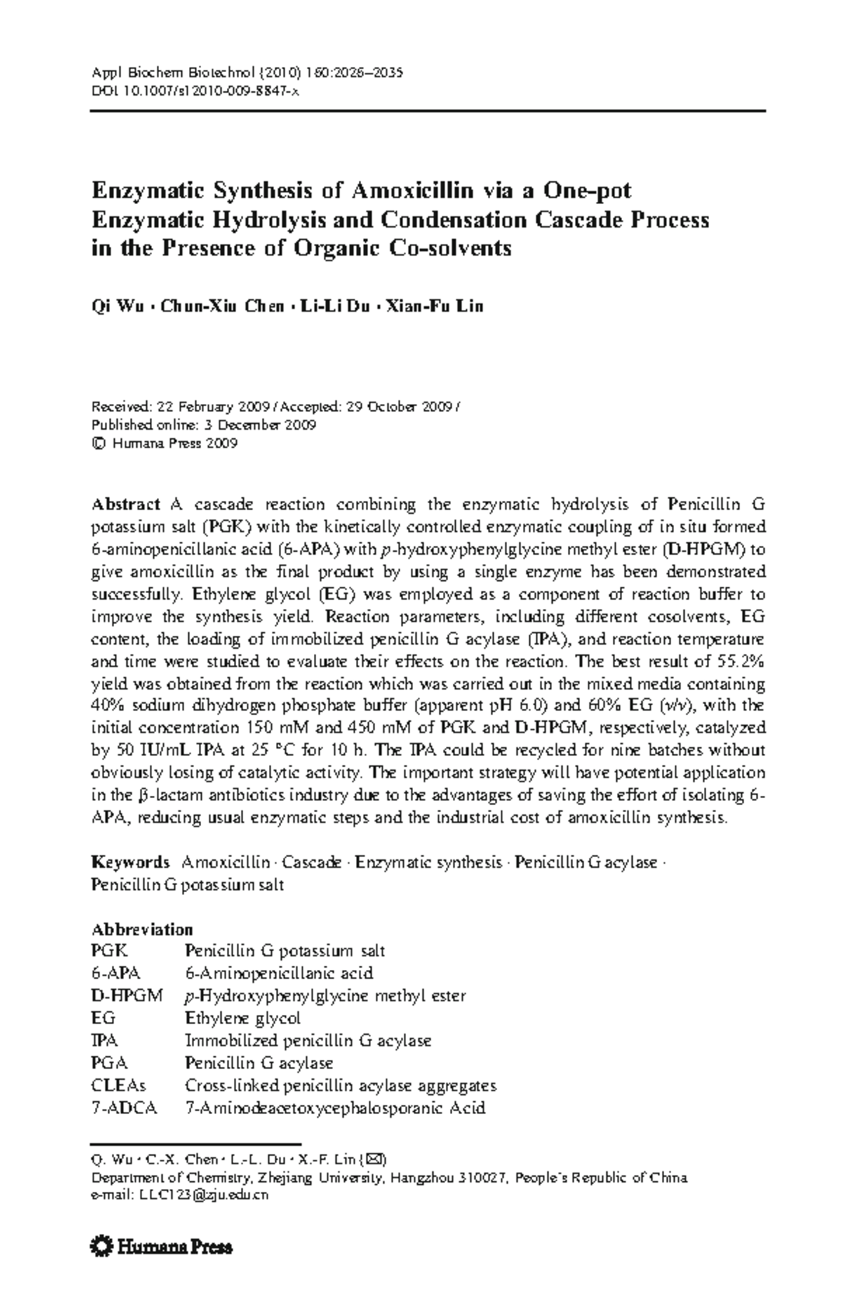 Amoxicillin syntese - One-pot - Enzymatic Synthesis of Amoxicillin via ...