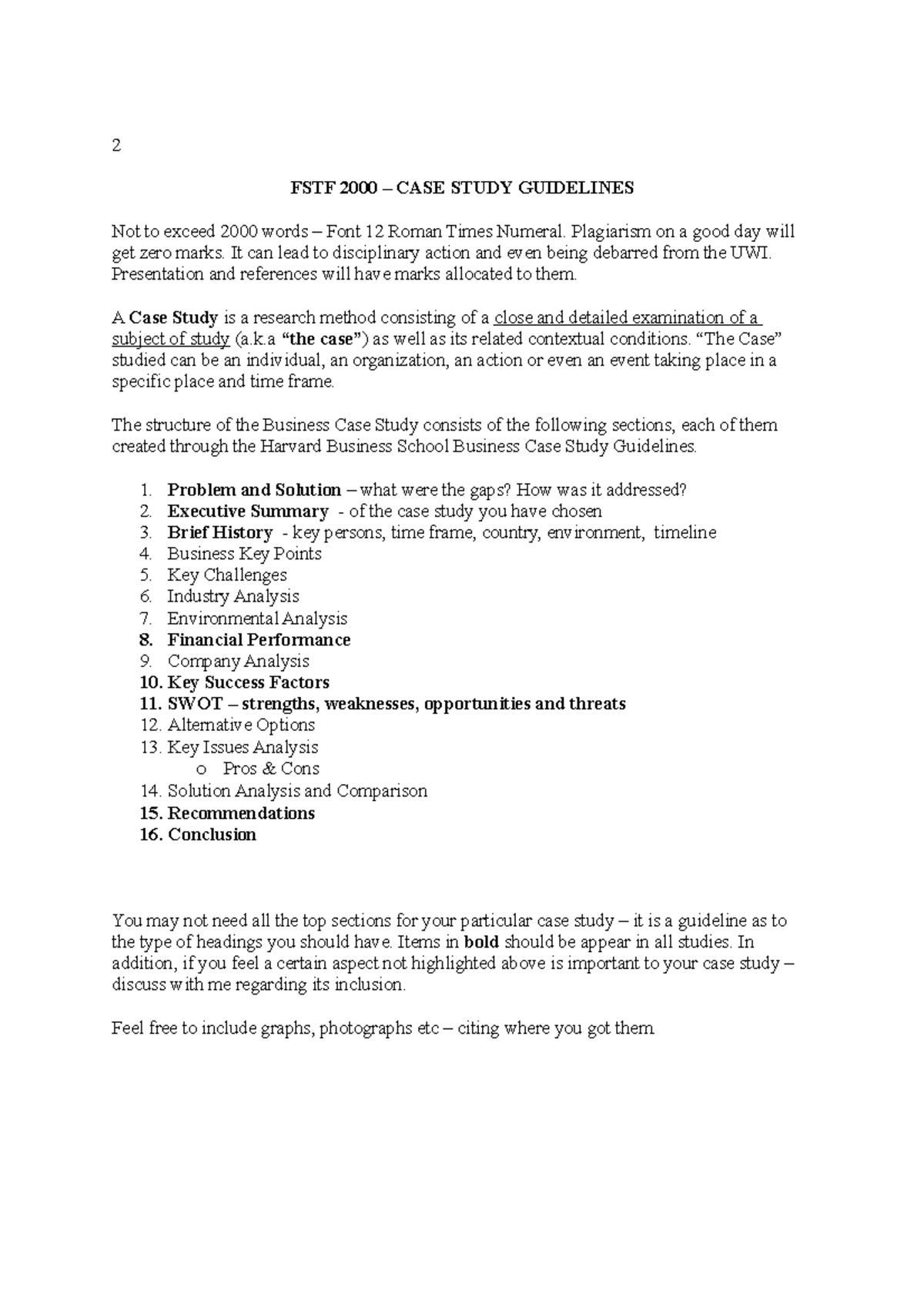 FSTF 2000 - CASE Study Guidelines - 2 FSTF 2000 – CASE STUDY GUIDELINES ...