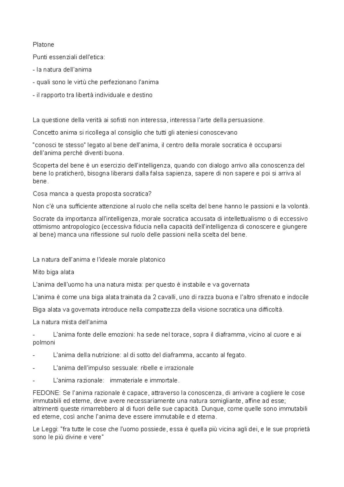 Filosofia - Platone - Platone Punti essenziali dell’etica: la natura ...