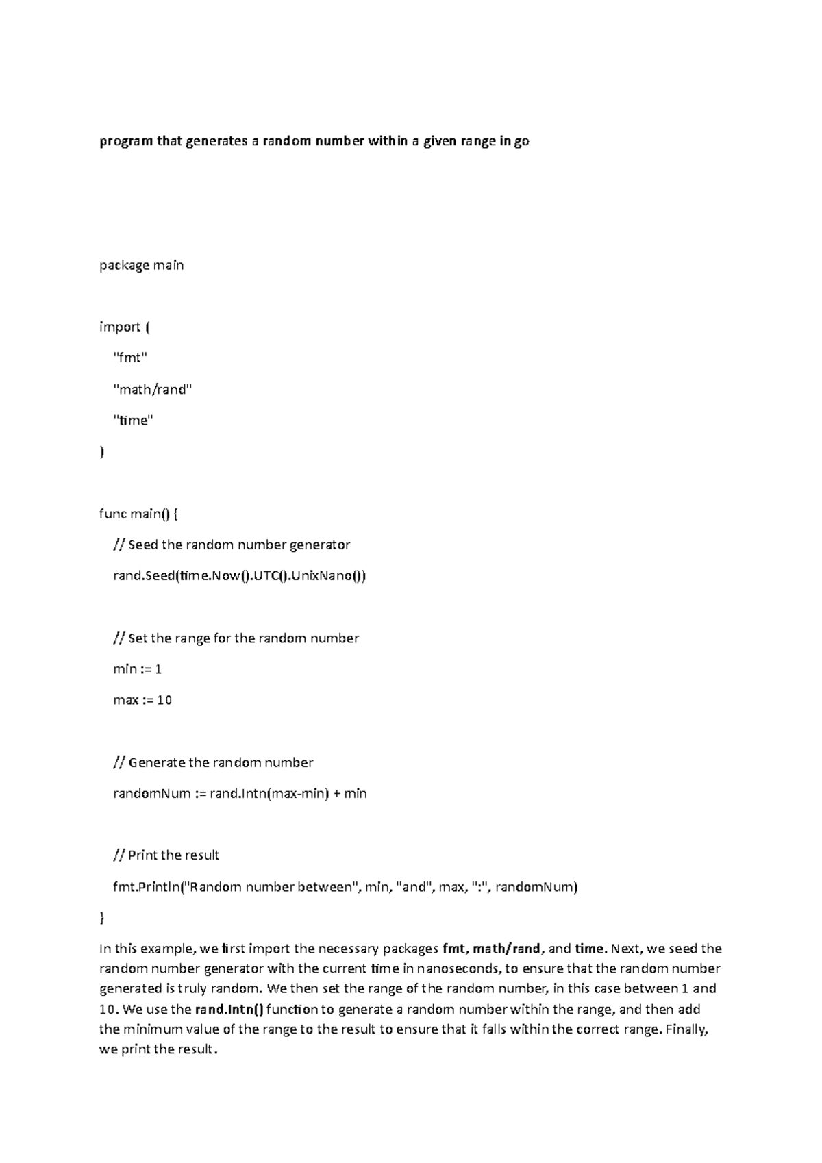 Go Range Program To Generate A Number Of Random Number Using The