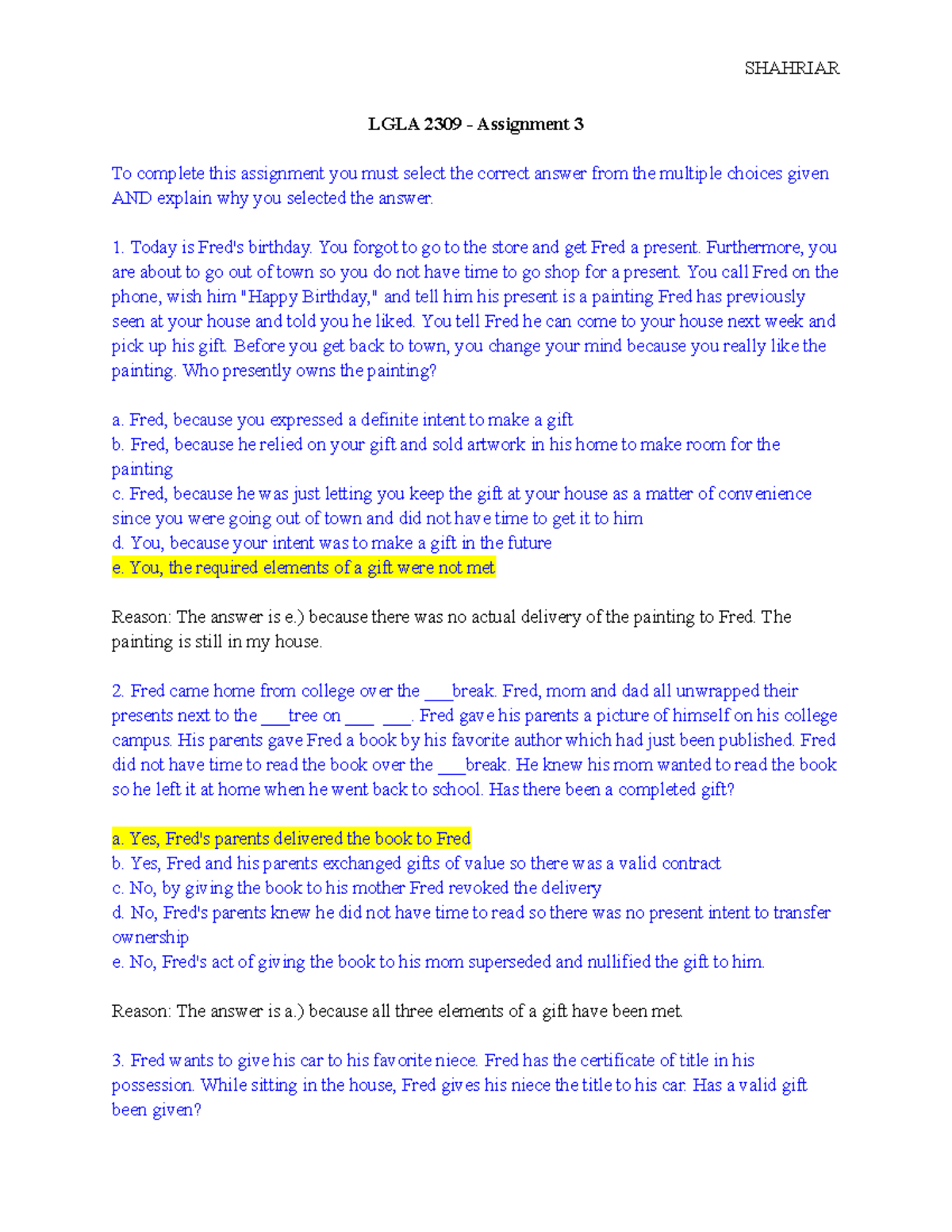 LGLA 2309 - Assignment 3 - SHAHRIAR LGLA 2309 - Assignment 3 To complete this assignment you ...