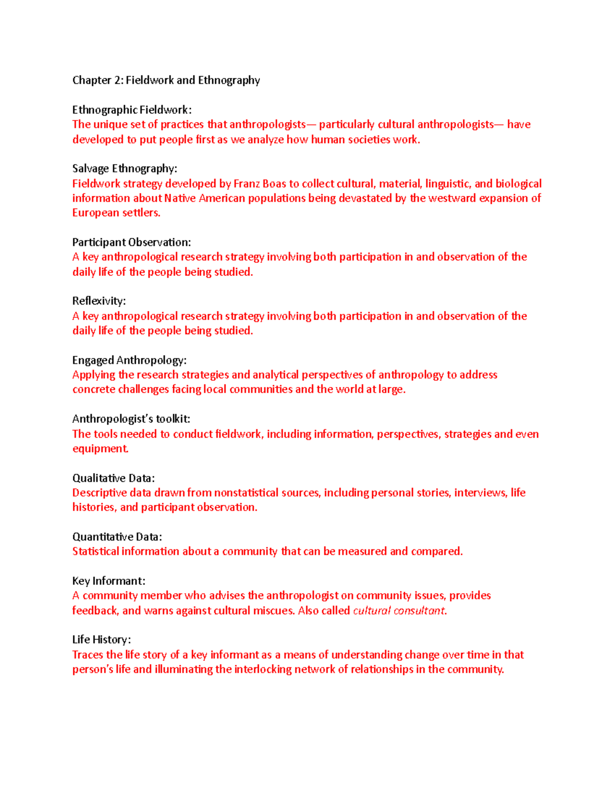 Vocab Fieldwork and Ethnography - Chapter 2: Fieldwork and Ethnography ...
