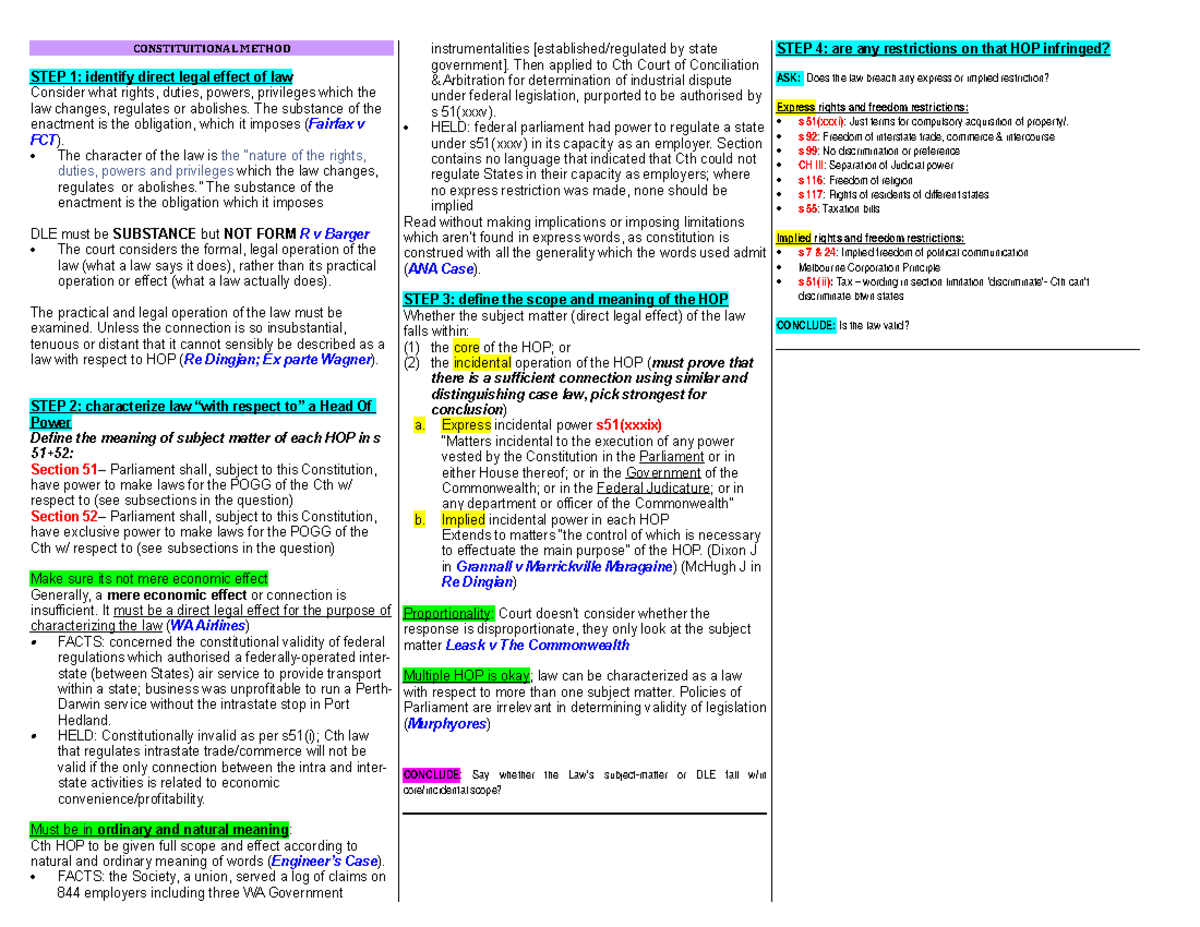 Ausconstikillingit wk1 6 edit - CONSTITUITIONAL METHOD STEP 1: identify ...