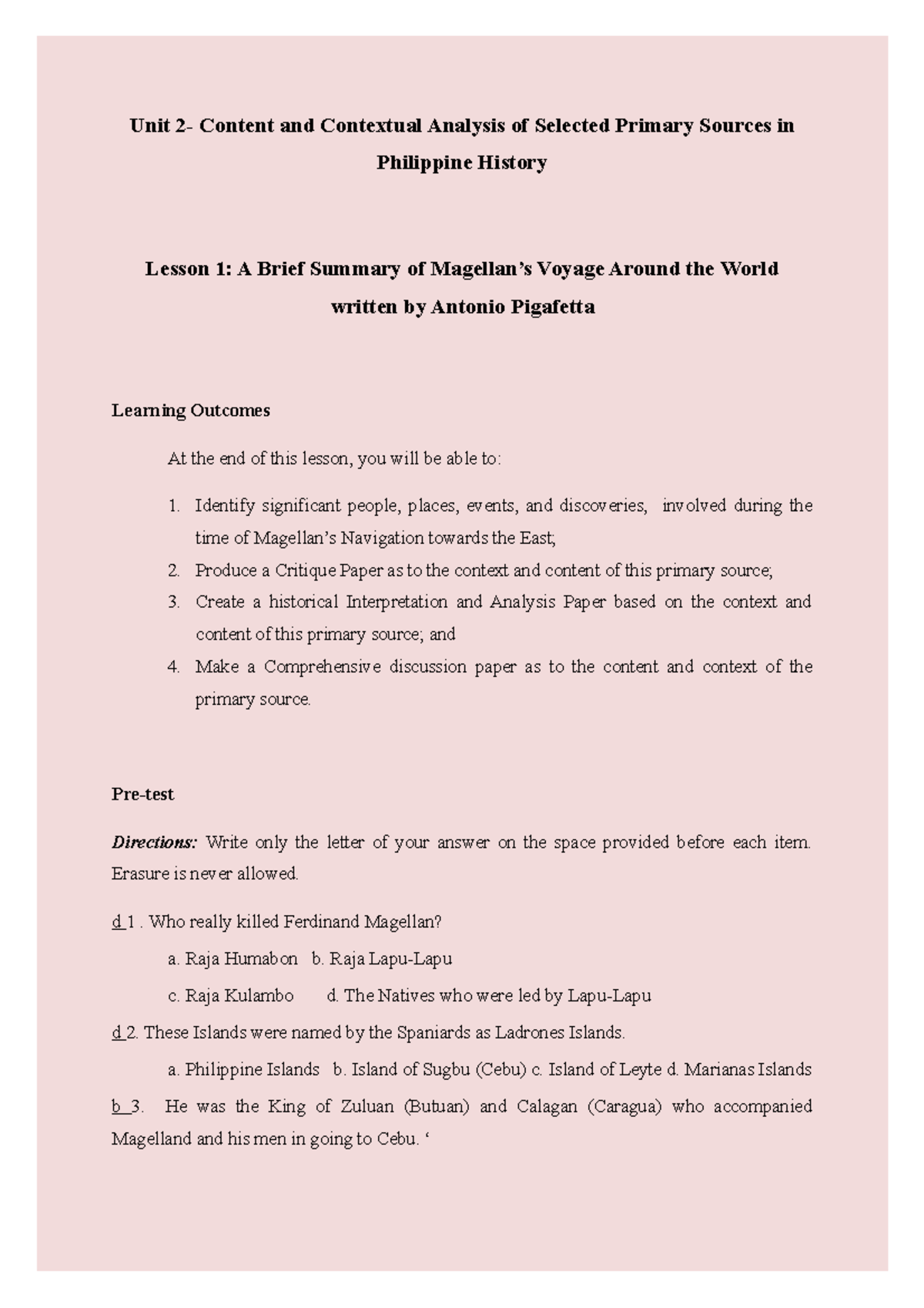 GE PH Unit 2 Answers - Assignments and modules - Unit 2- Content and ...