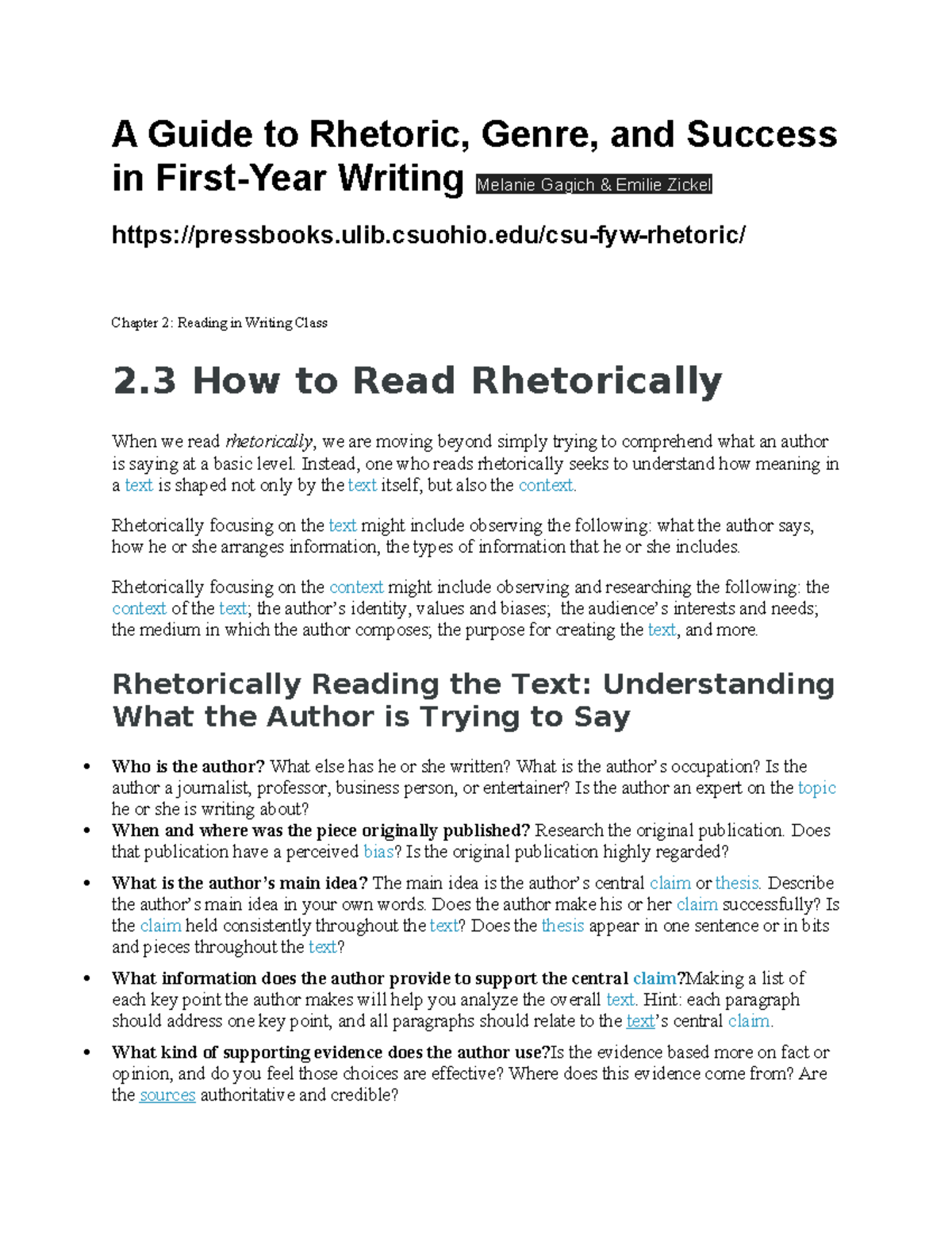 A Guide to Rhetorical Reading - A Guide to Rhetoric, Genre, and Success ...
