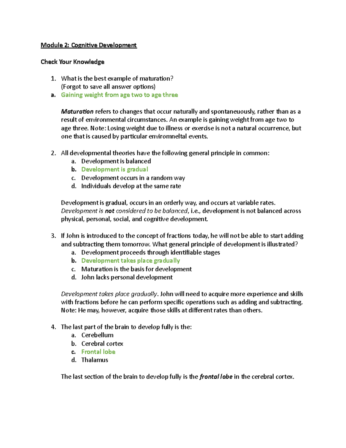 Module 2 - Quiz Prep - quiz prep - Module 2: Cognitive Development ...