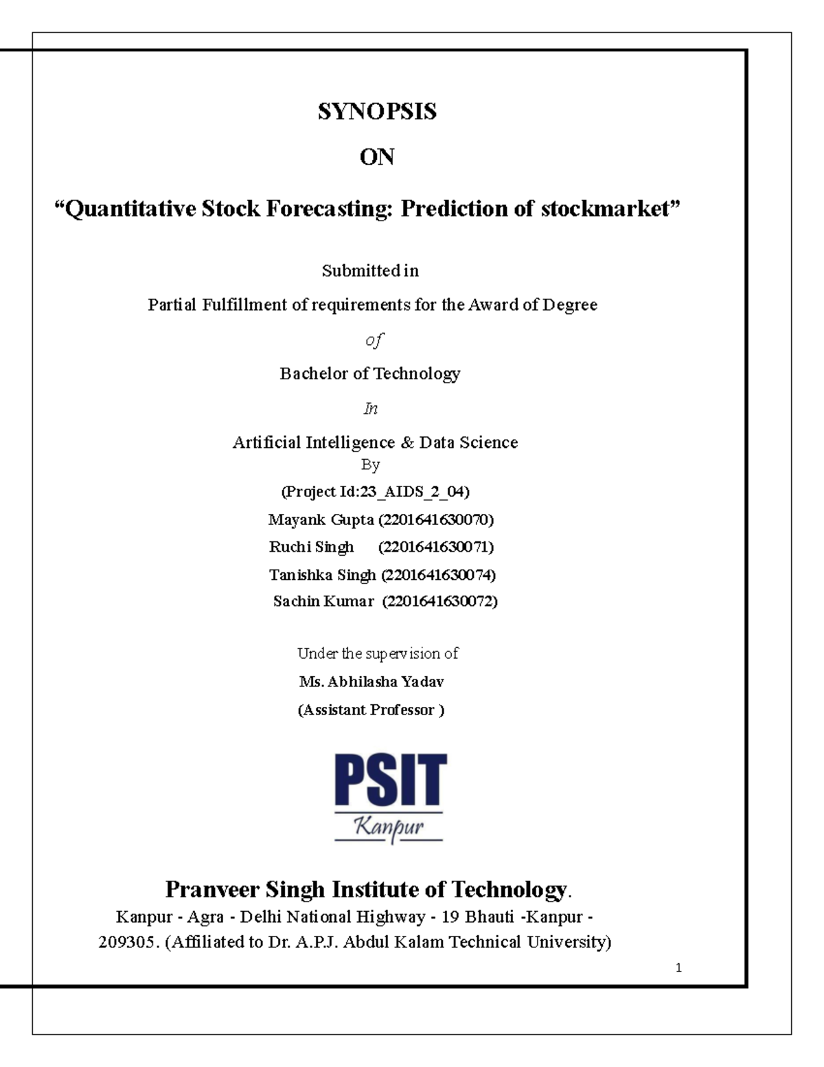 Synopsis ON.......................................final pdf35224 - SYNOPSIS ON “Quantitative ...