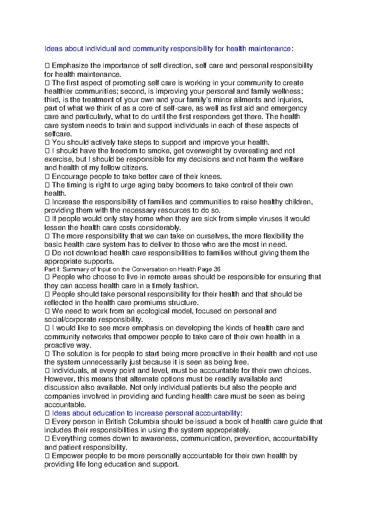 9. Ideas about individual and community responsibility for health ...