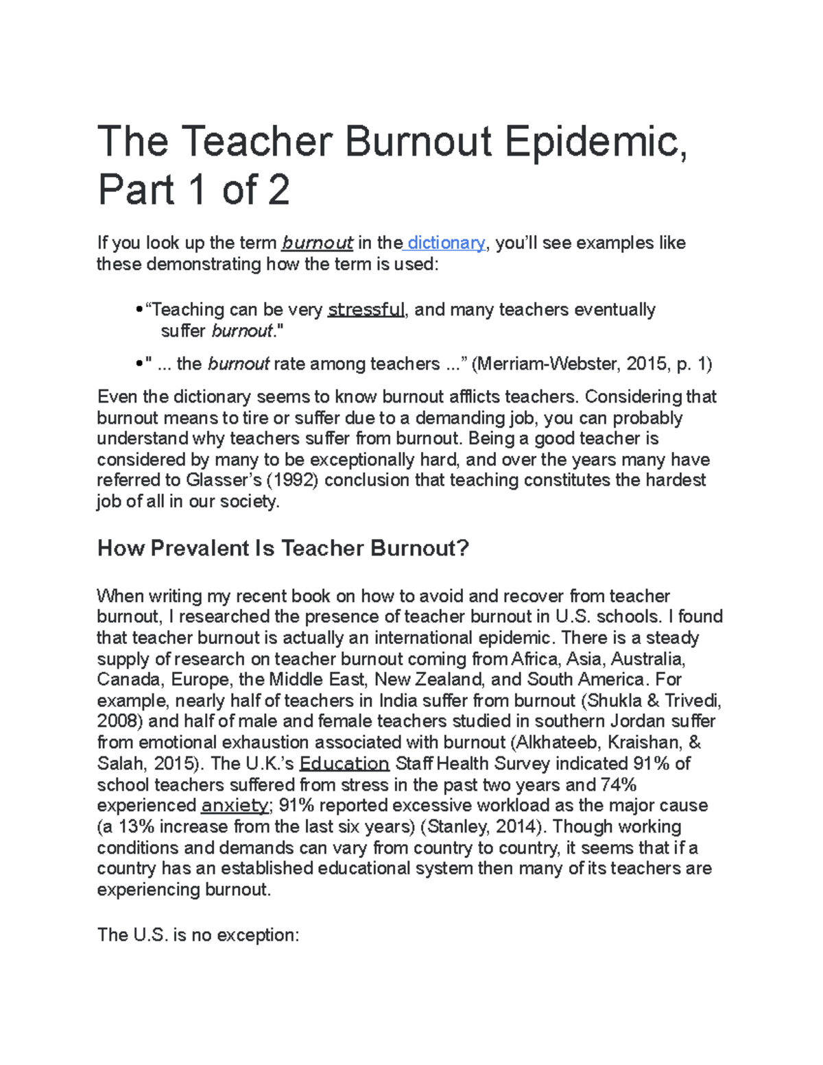 The Teacher Burnout Epidemic - " " ... the burnout rate among teachers ...