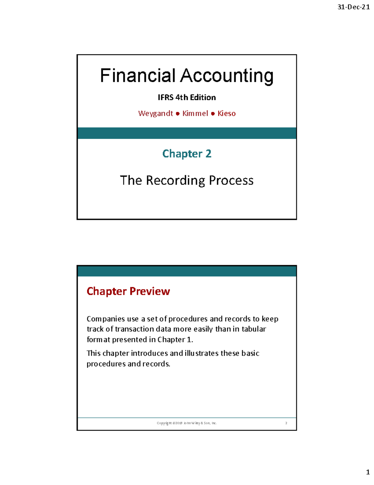 Ch02 st - SLIDE - Financial Accounting IFRS 4th Edition Chapter 2 The ...