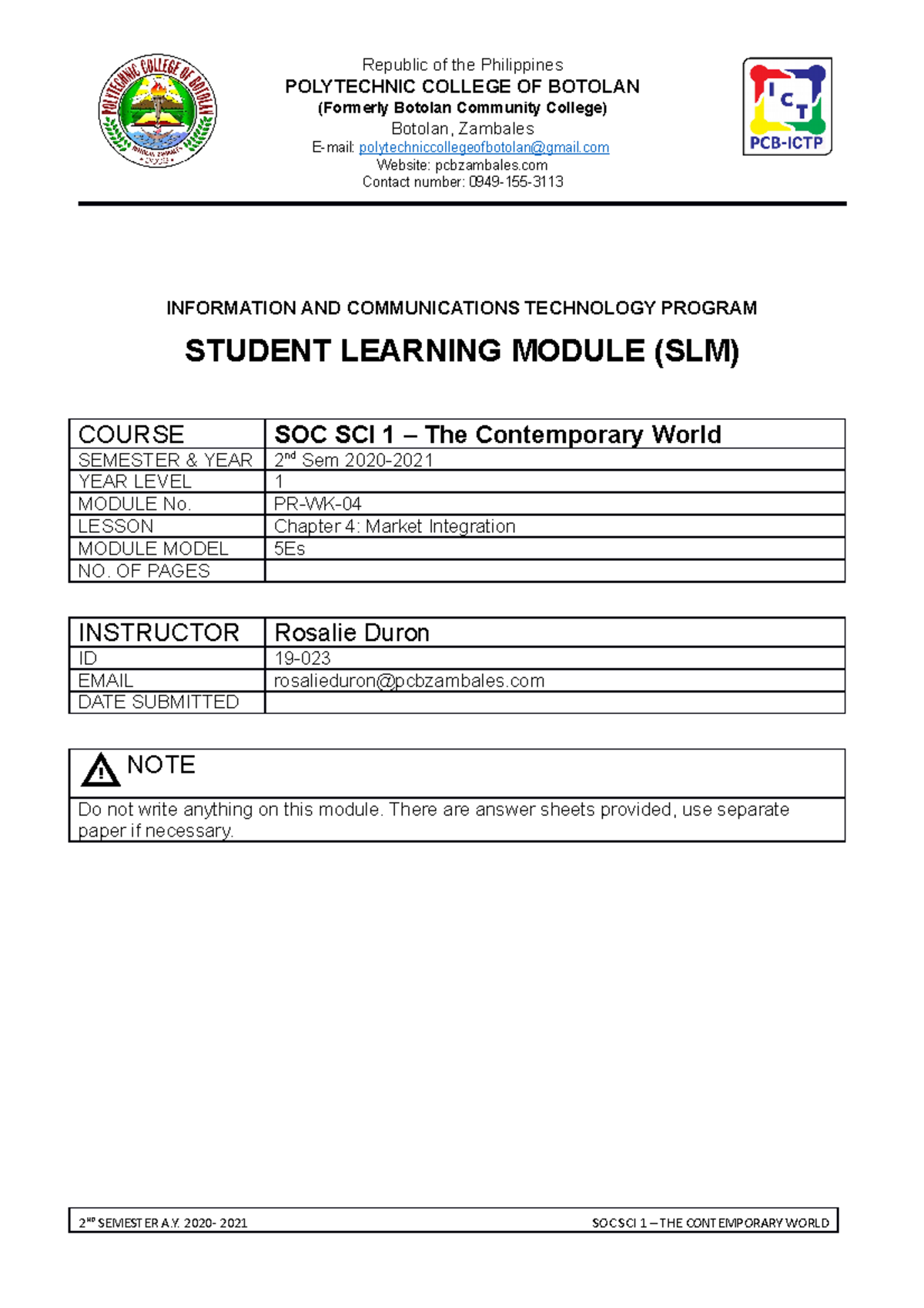 SOC SCI 1 - WK 4 - SOCIAL SCIENCE MODULE 1 - Republic of the ...