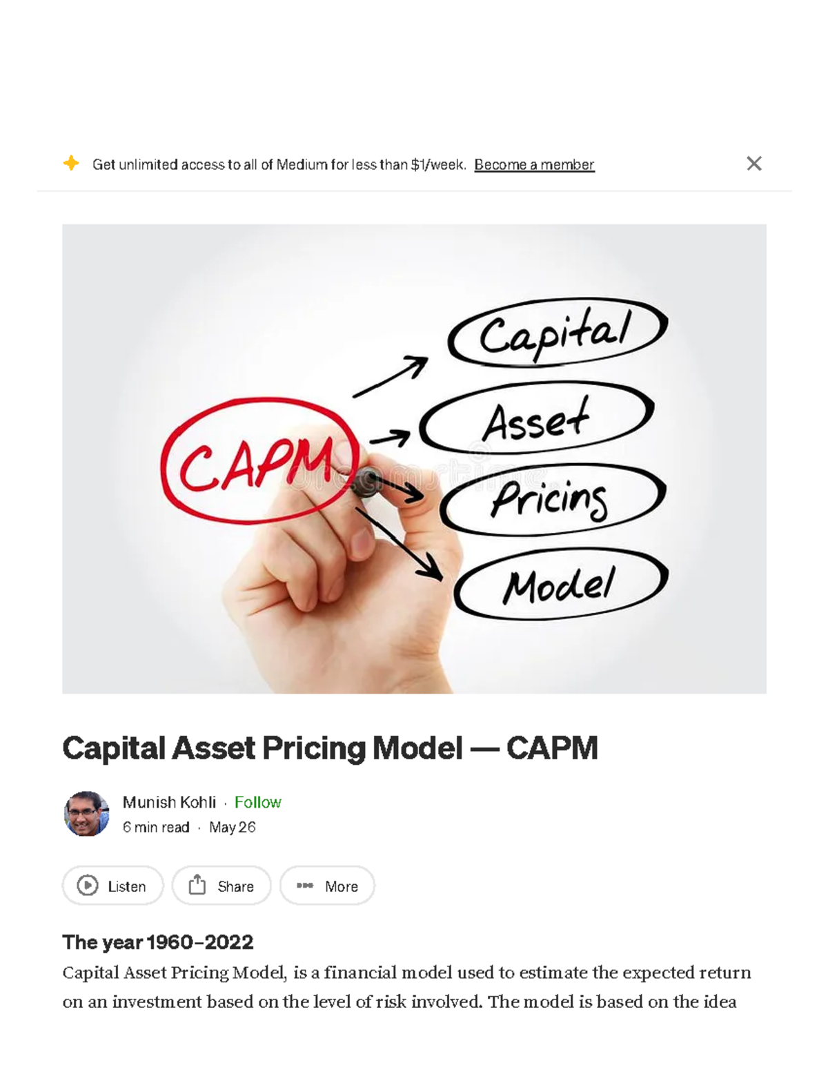 Capital Asset Pricing Model — CAPM by Munish Kohli May, 2023 Medium ...
