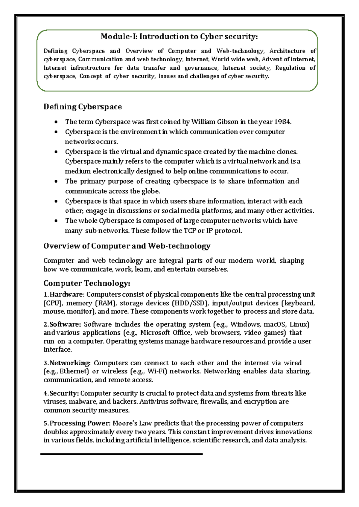 Cyber Security Unit 1 - Basic notes - Module-I: Introduction to Cyber ...