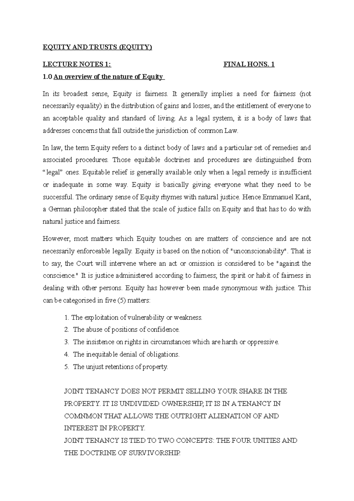 Equity Lecture Notes 1 Equity And Trusts Equity Lecture Notes 1 Final Hons 1 1 An Overview