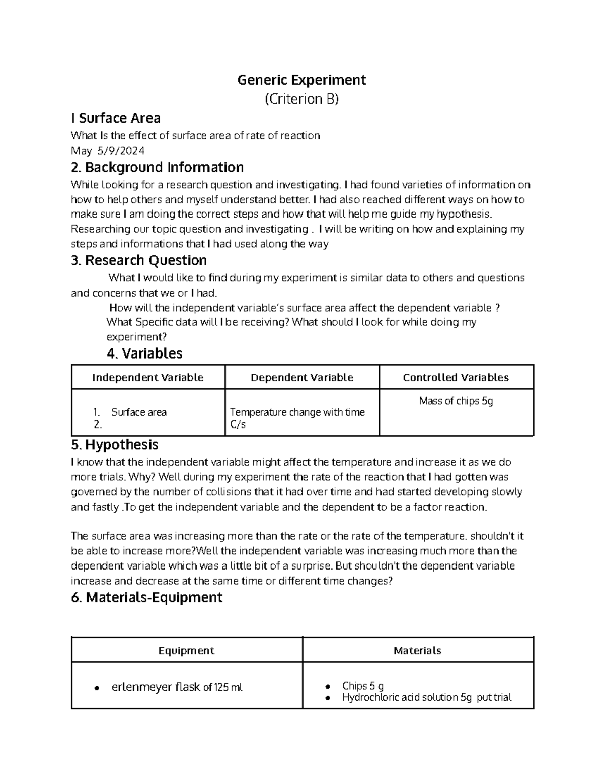 Amara Jafar-Lab Report - Generic Experiment (Criterion B) I Surface ...