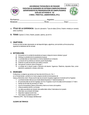 1. Guia Ejemplo Secuencial - UNIVERSIDAD TECNOL”GICA DE PANAM¡ FACULTAD DE INGENIERÕA DE ...