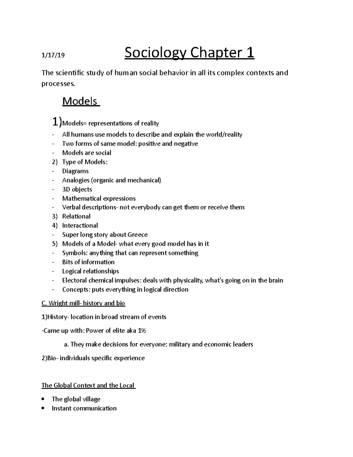 Human socities - Lecture notes Chapter 1 - 1/17/19 Sociology Chapter 1 ...