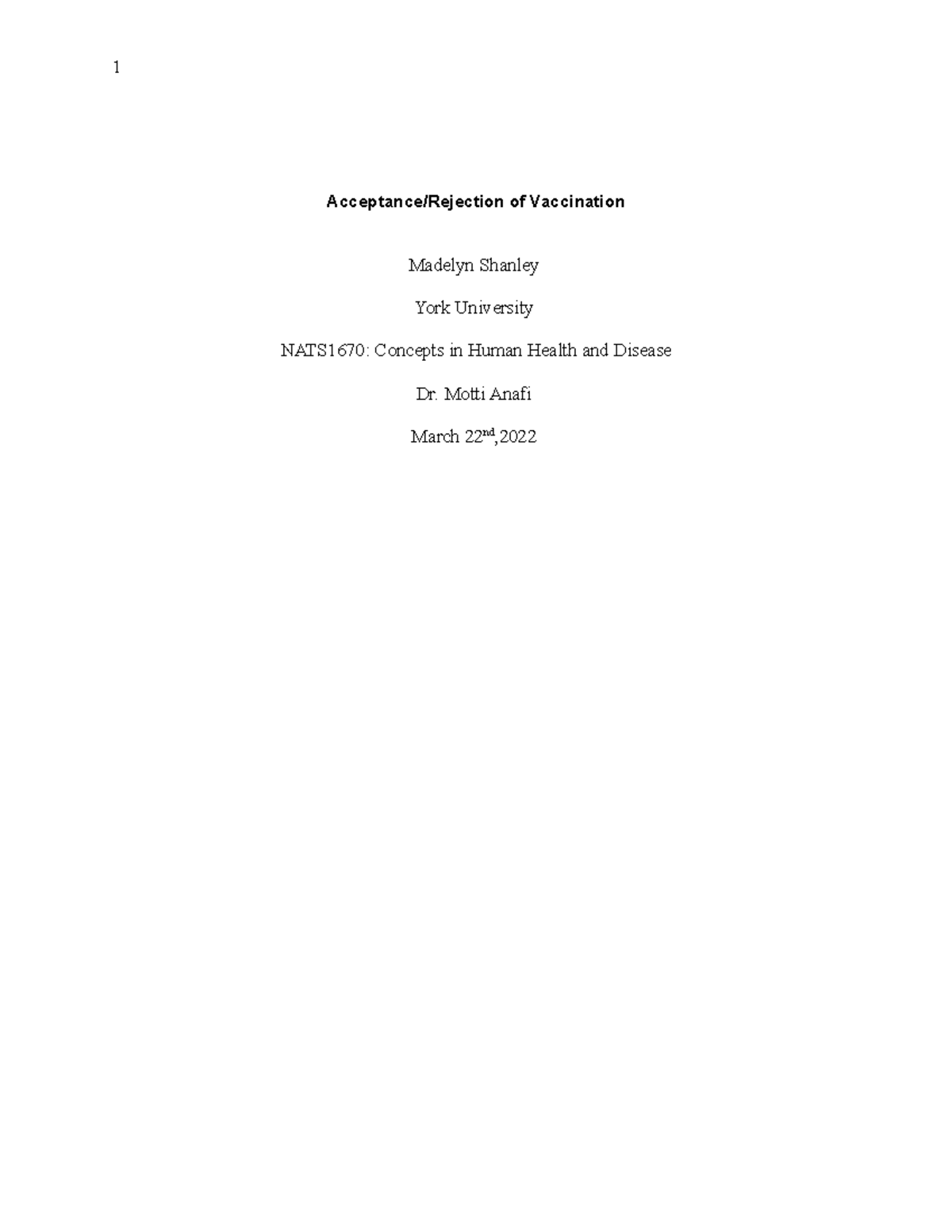 Vaccination essay - please use this to help you - Acceptance/Rejection ...