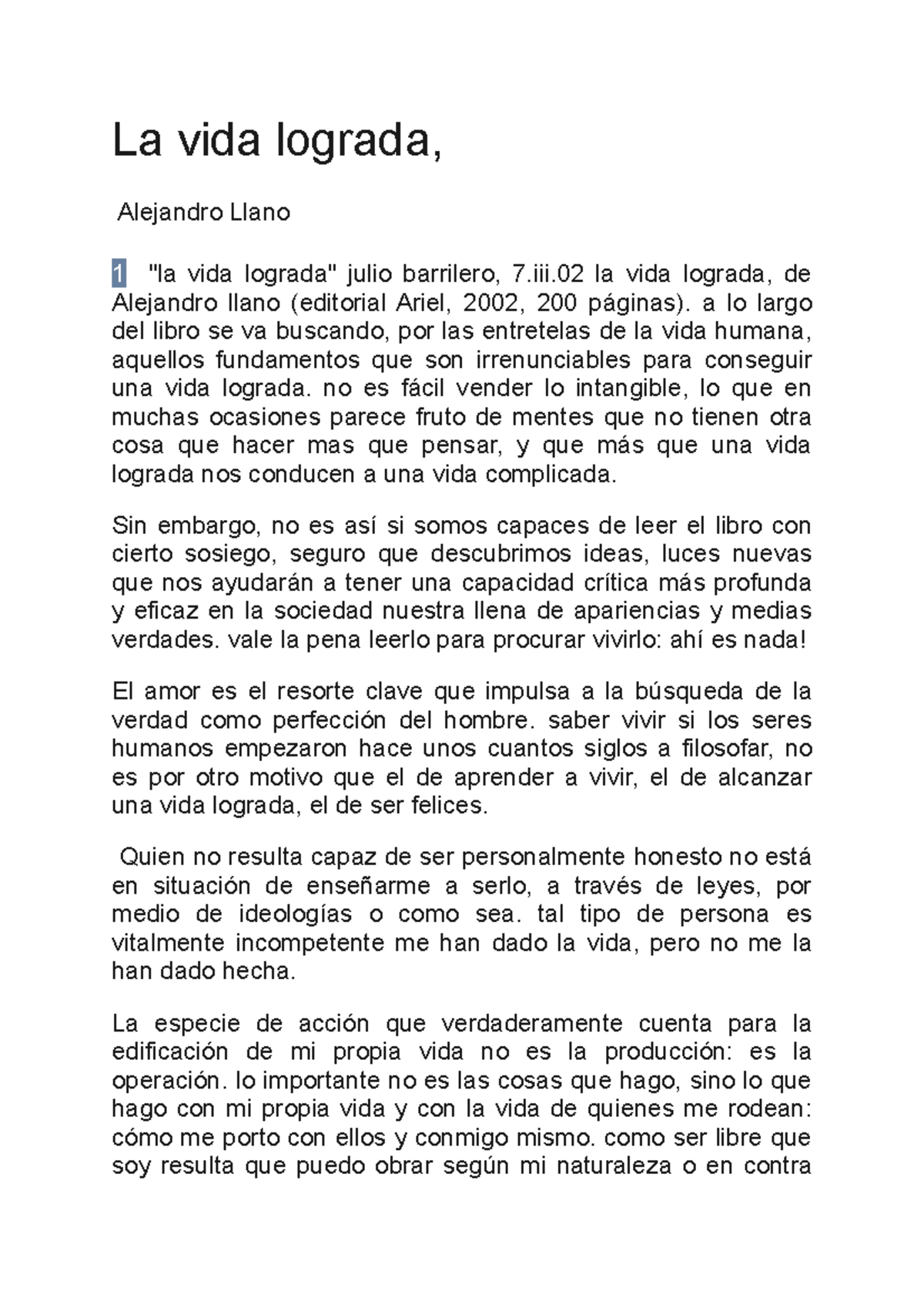 La vida lograda, de Alejandro Llano (Editorial Ariel, 2002 , 200 ...