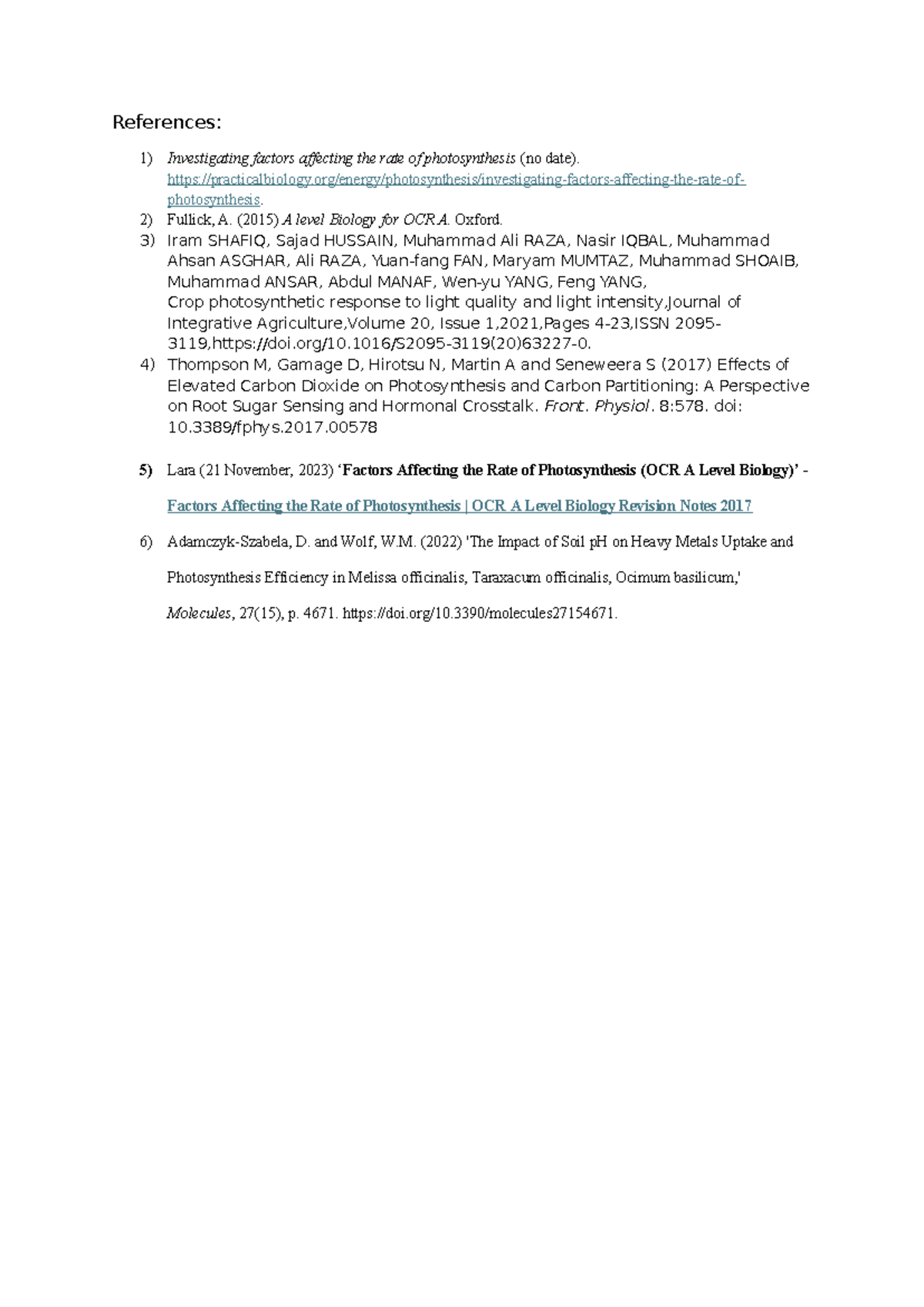 Biology YR13 - A Level 12.3 PAG introduction - References: 1 ...