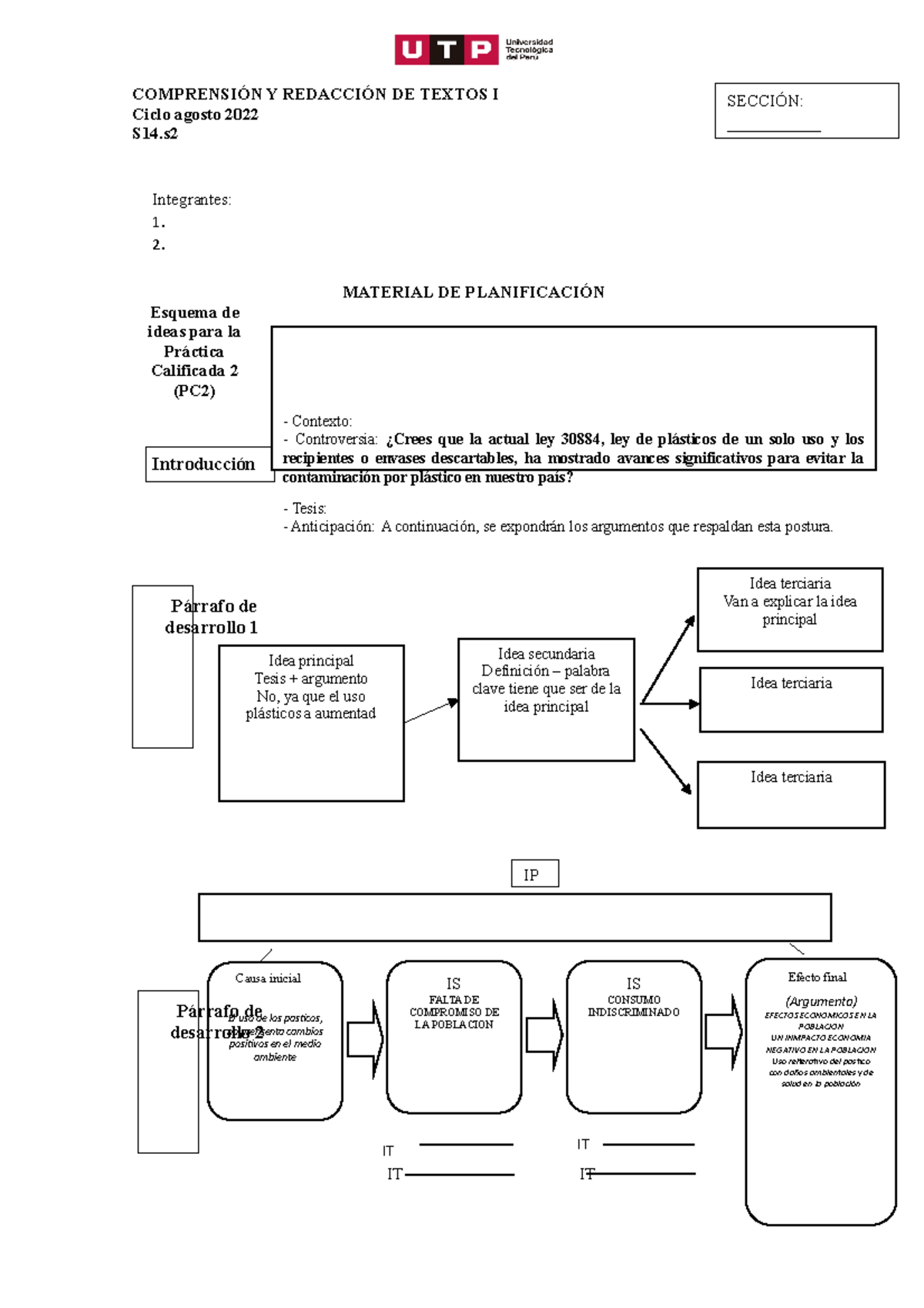 S14. s2 Esquema de redacción PC2 agosto 2022 - COMPRENSIÓN Y REDACCIÓN DE TEXTOS I Ciclo agosto ...