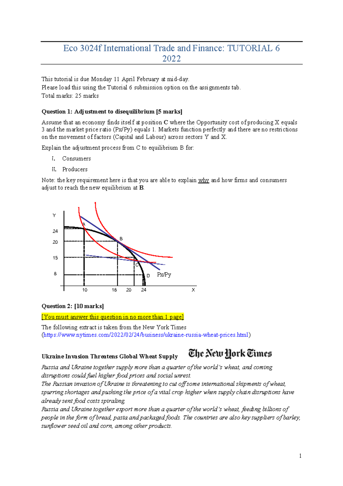 ECO34 - Tut 6 - Tutorial Assignment 6 - 1 Eco 3024f International Trade ...