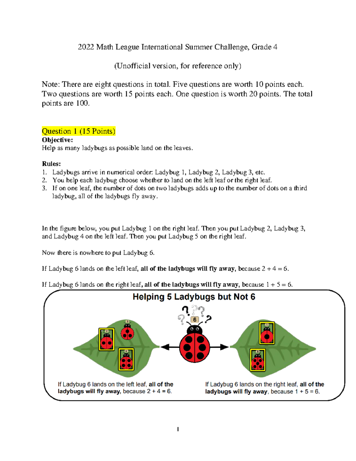 2022 Math League Individual Questions Grade 4 - 2022 Math League ...
