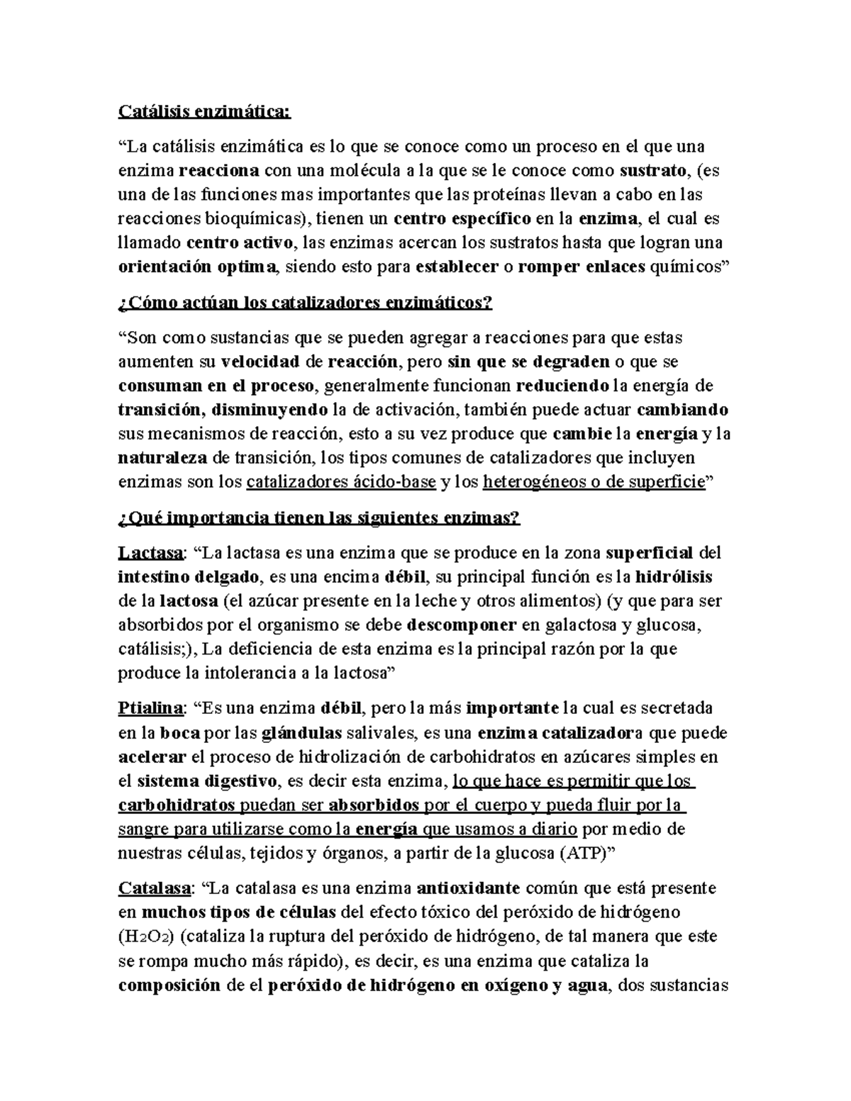 Catálisis enzimática, como actúan y que importancia tienen (Lactasa ...