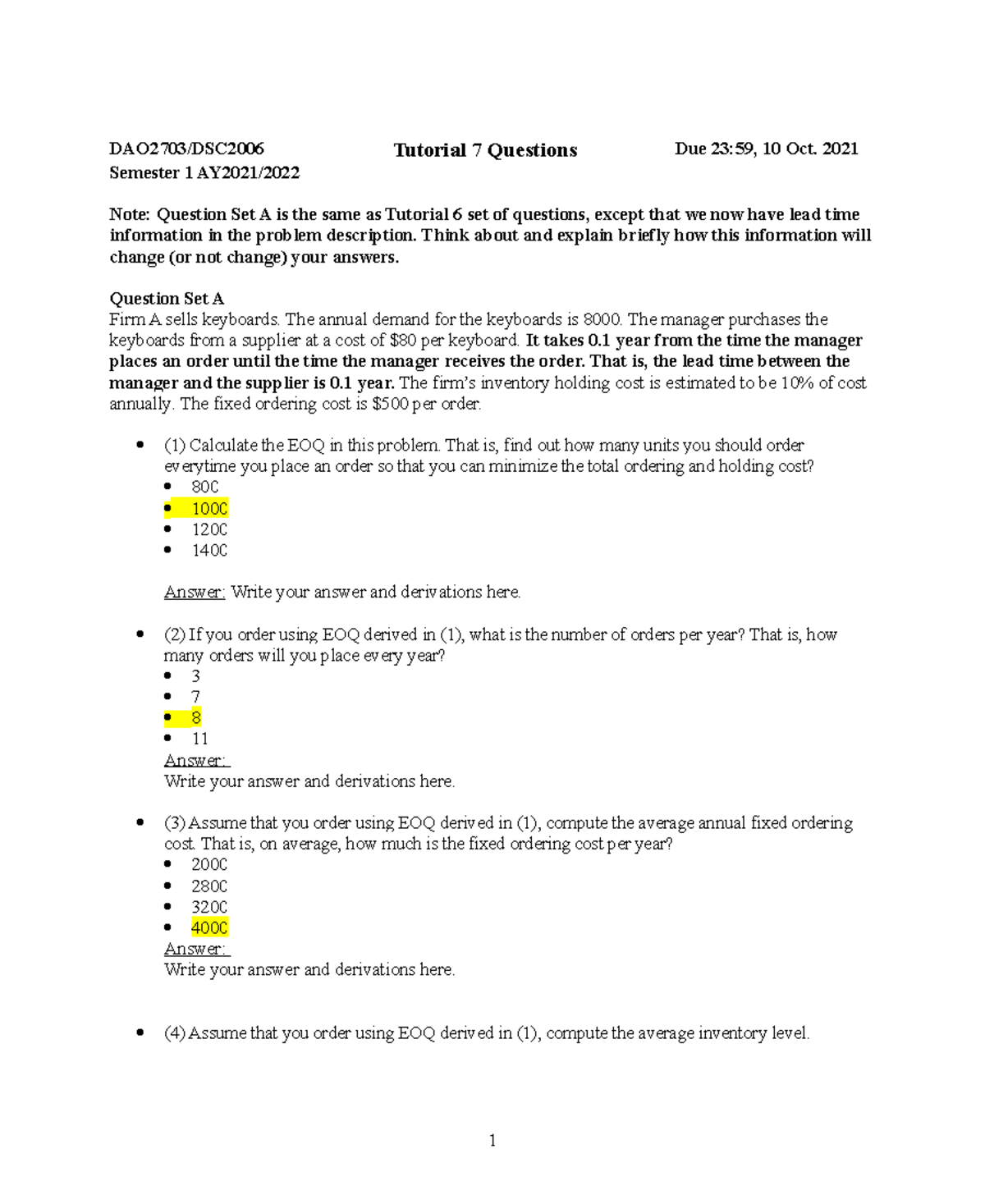 Tutorial 7 Questions - DAO2703 - NUS - Studocu