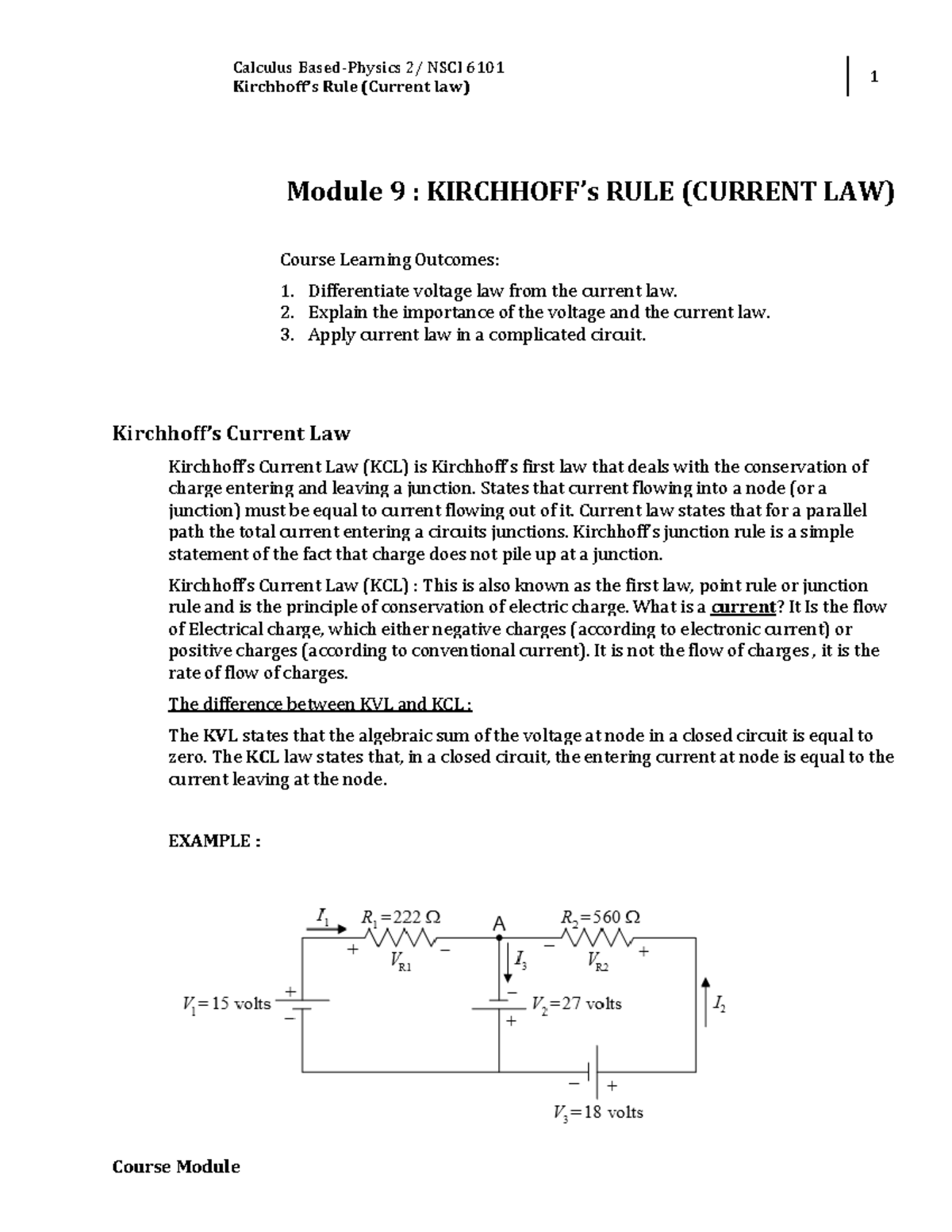 Week 9 - Lesson 9 Kirchhoffs RULE ( Current LAW) - Calculus Based ...