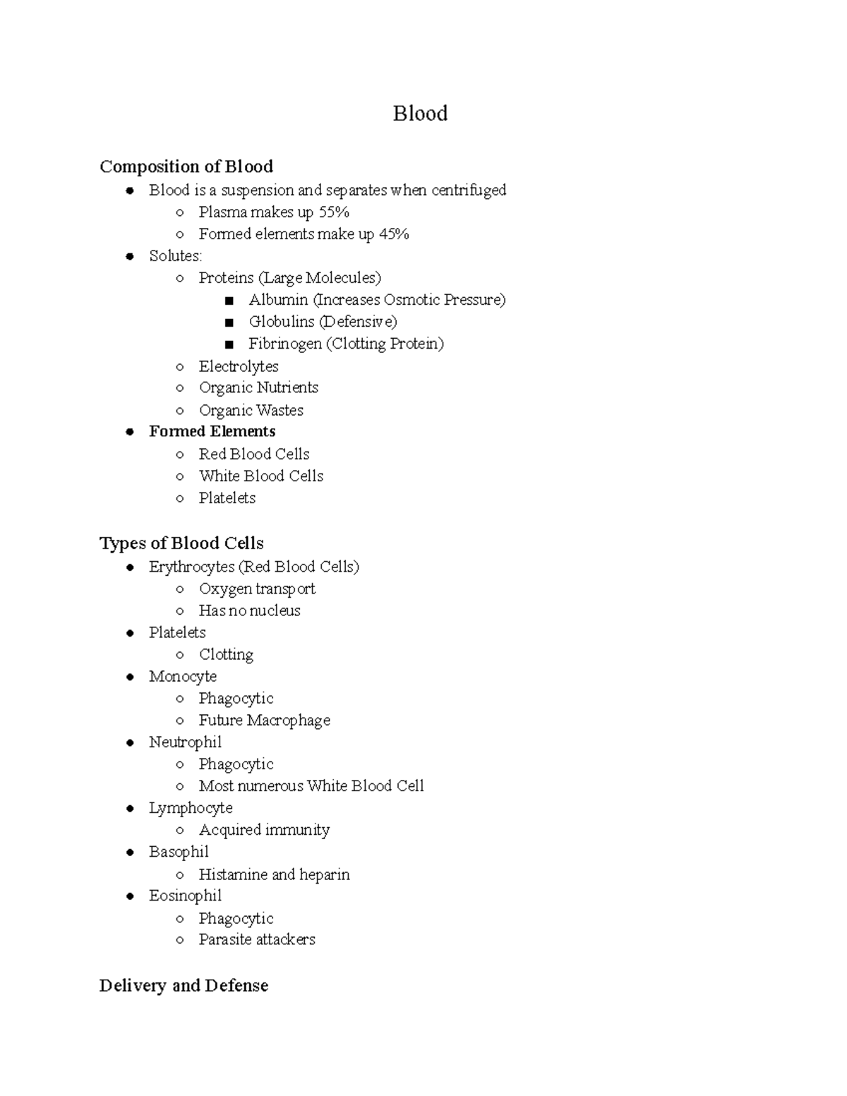 Blood - Lecture notes 1 - Blood Composition of Blood Blood is a ...